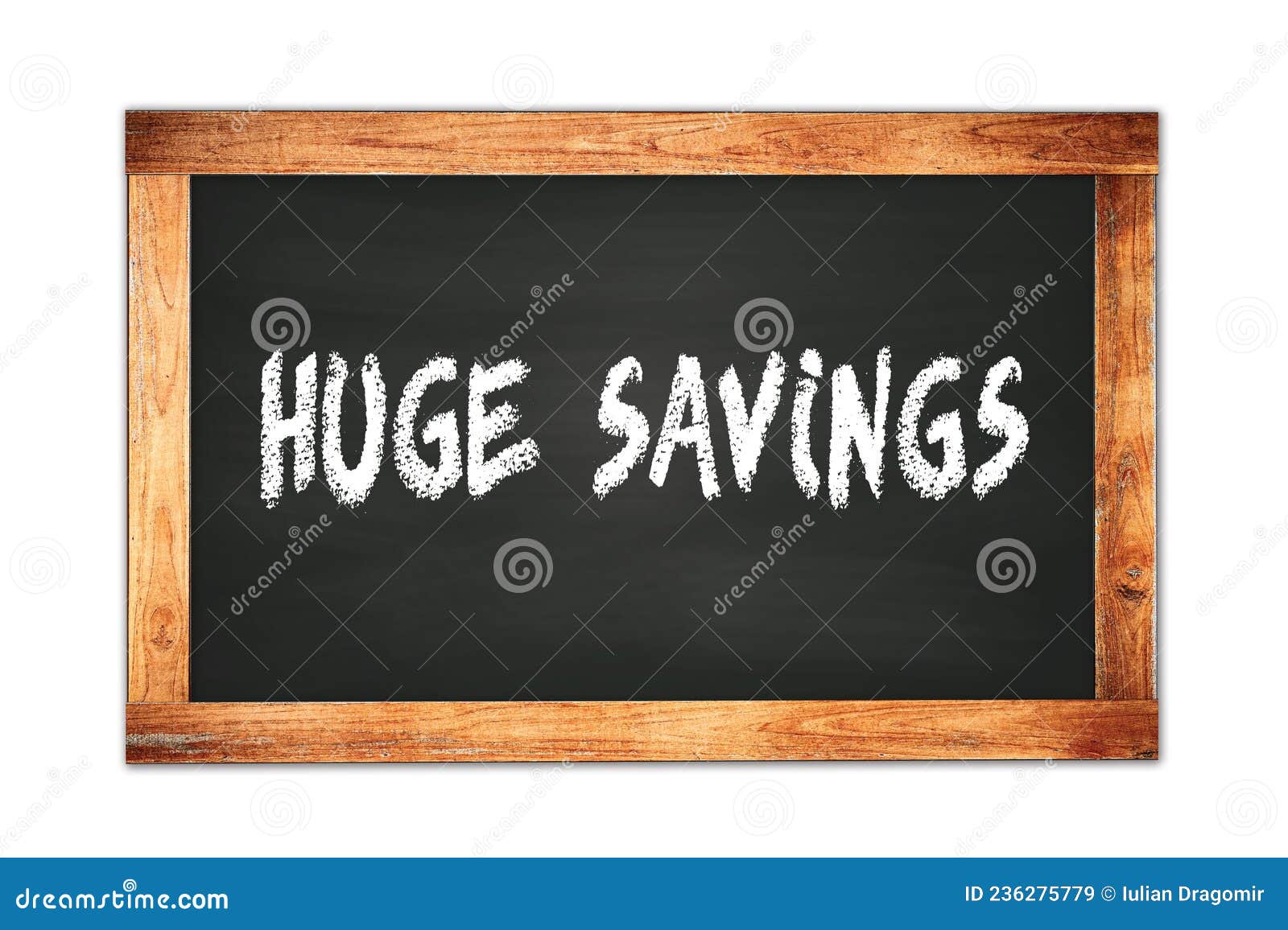HUGE SAVINGS Text Written on Wooden Frame School Blackboard Stock ...