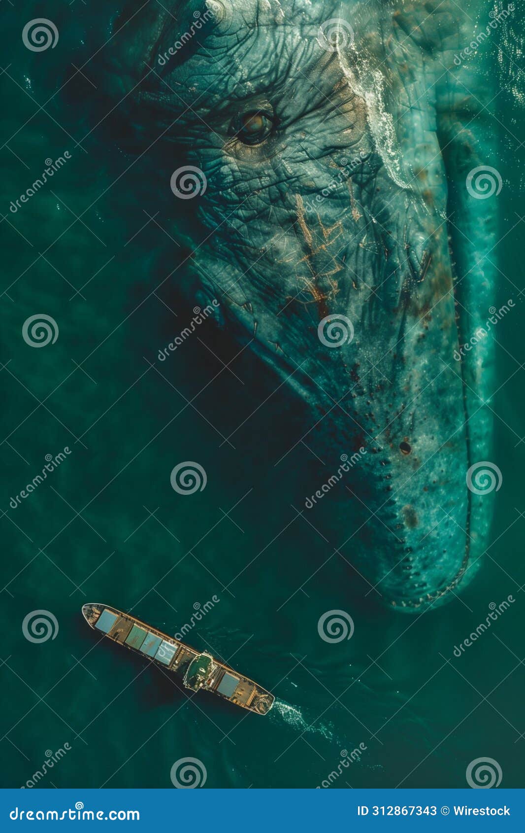 Huge Sea Monster Creature Next To a Boat in the Sea, AI-generated ...