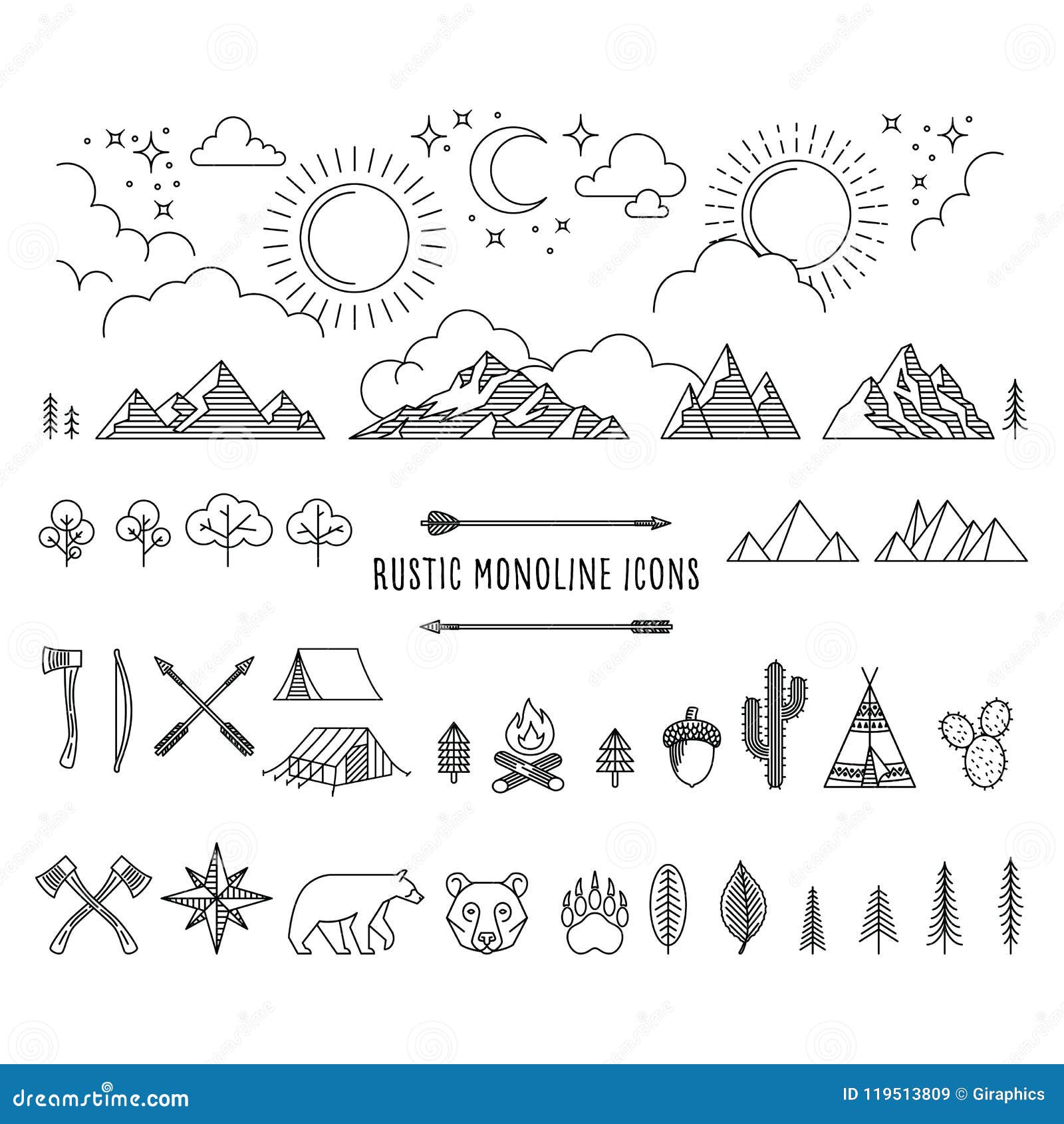 Rustic Monoline Set stock vector. Illustration of bear - 119513809