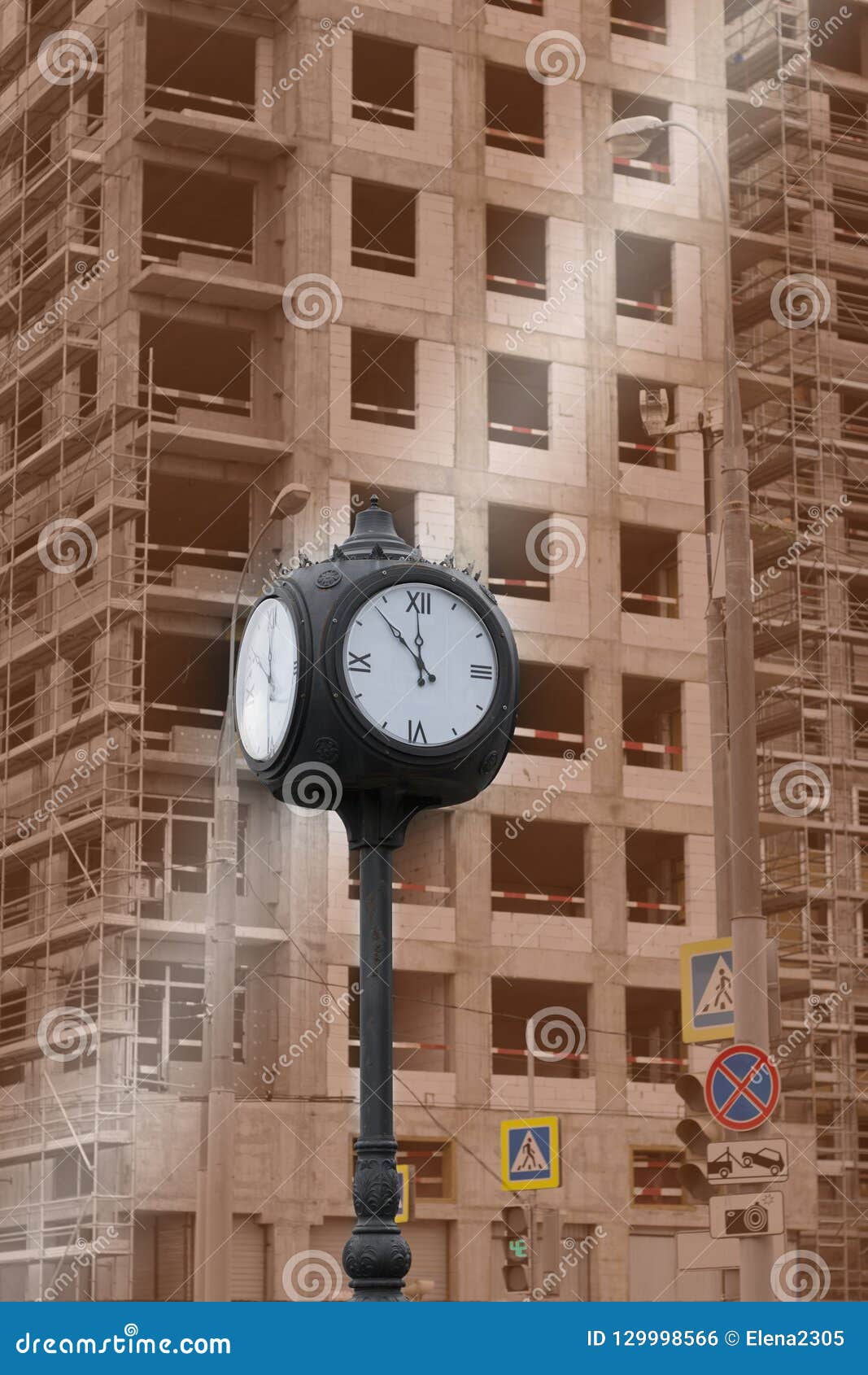 Sidewalk clock stock photo. Image of signs, hour, house - 129998566