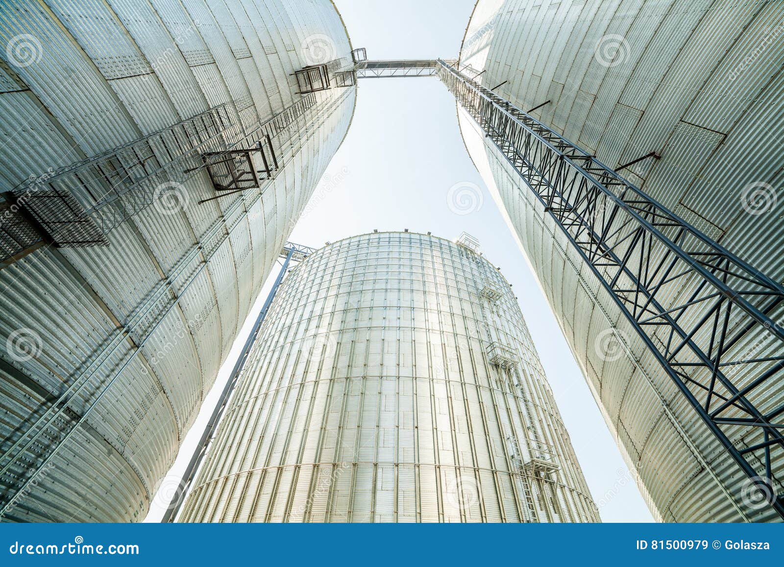 Huge, Silver, Shining Agricultural Silos. Stock Image - Image of plant ...