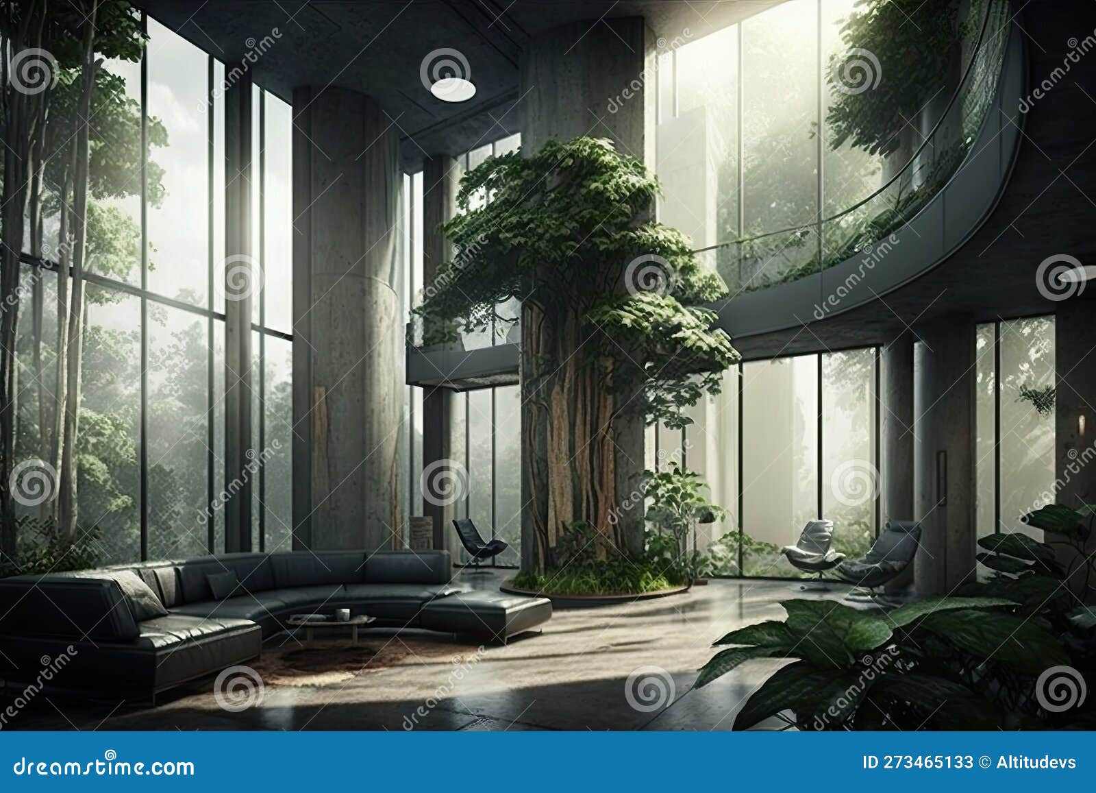 Huge Skyscraper Trees in Wild Jungle Interior Design Stock Illustration ...