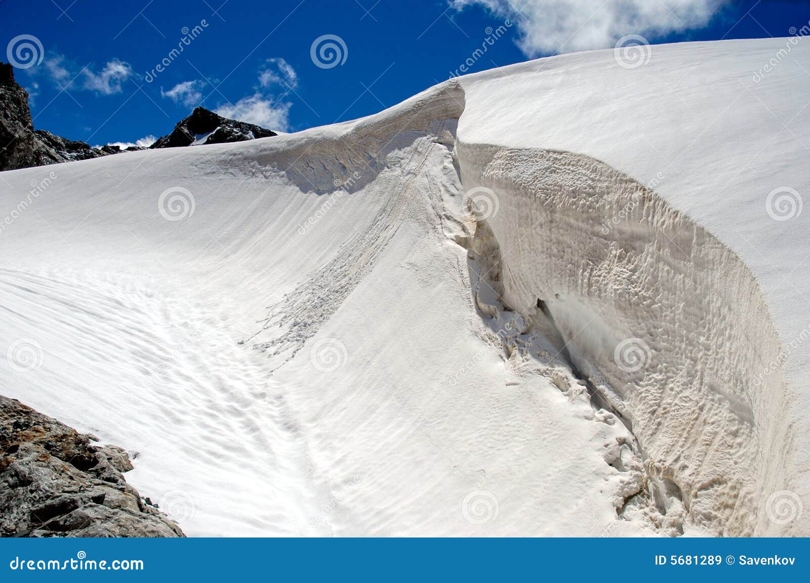 Huge snow-covered crevasse stock image. Image of mountain - 5681289