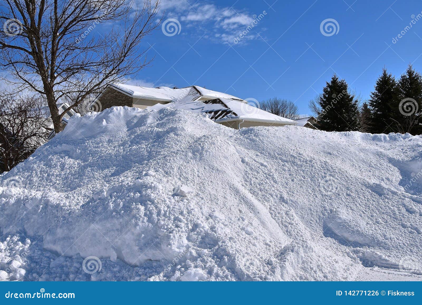 Huge Snowdrift in Front of a House Stock Photo - Image of solid, house ...
