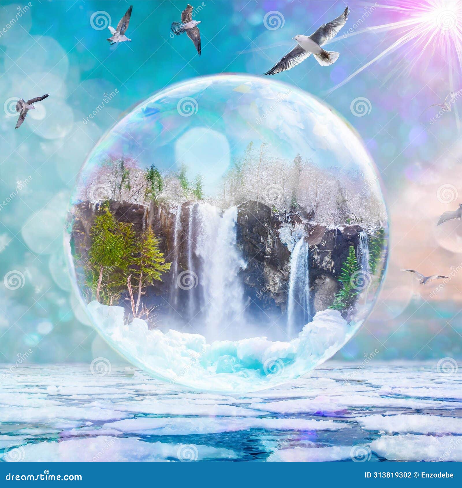 Huge Soap Bubble on the Arctic Ice with Tropical Forest Ecosystem ...