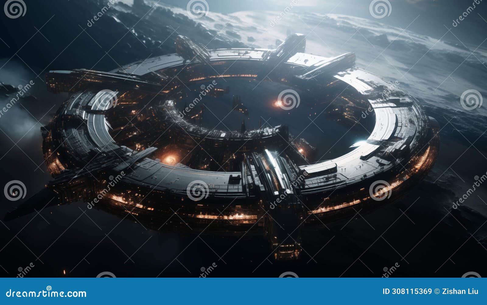 Huge Space Cruiser Hovers in Alien Orbit Stock Illustration ...