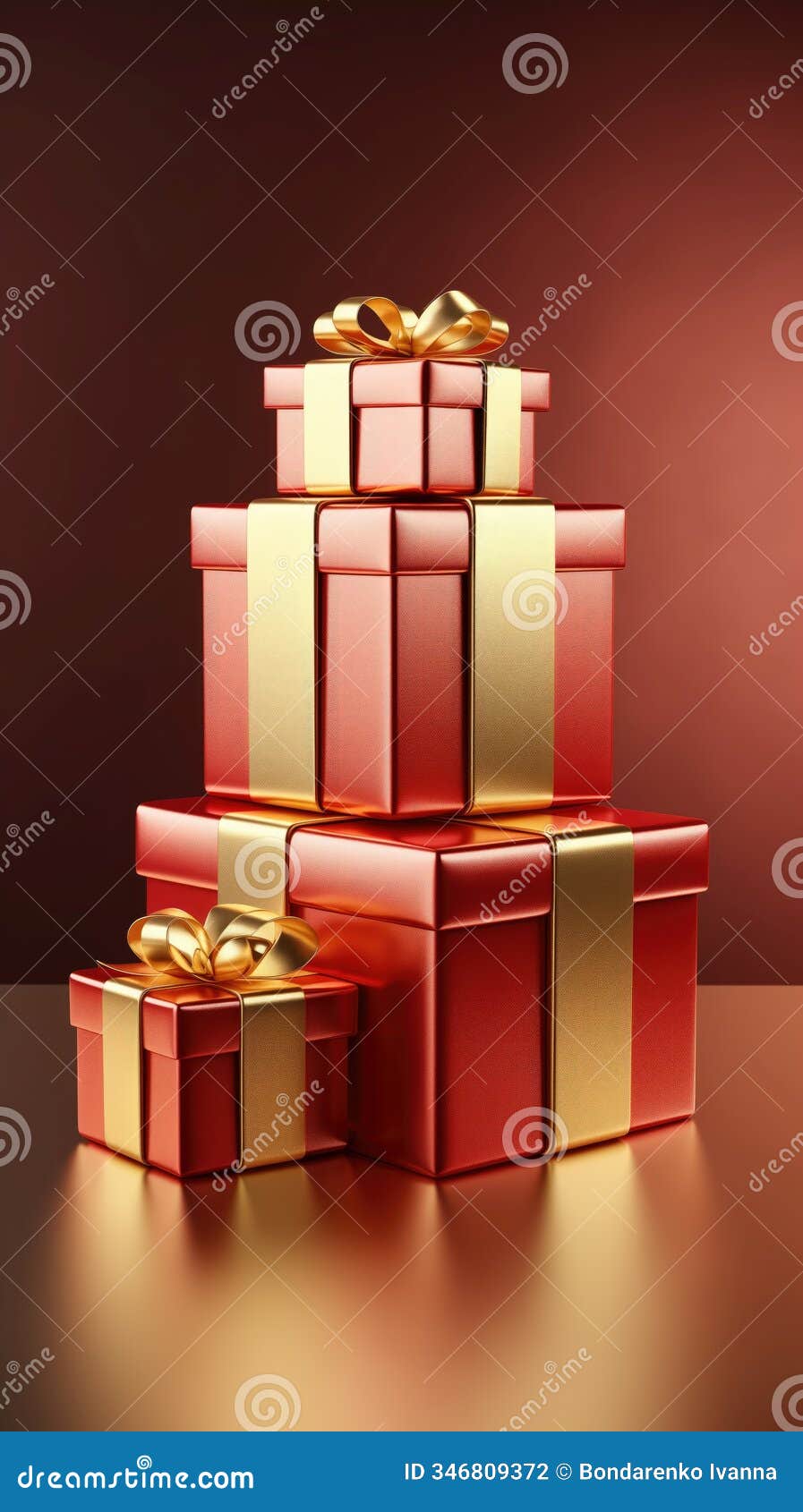 Huge Stack of Big Golden Gift Boxes with Red Tape Stock Photo - Image ...