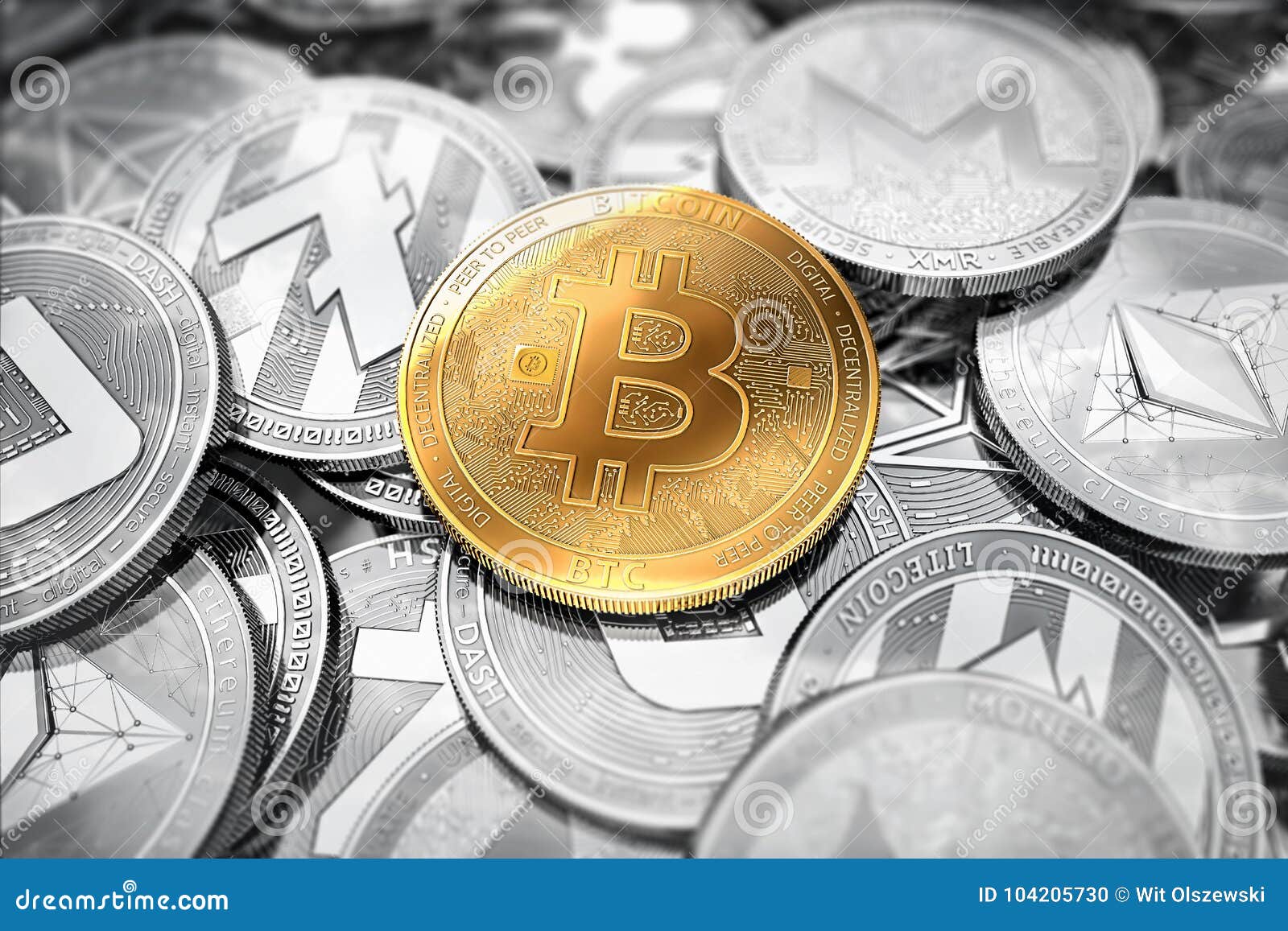 Huge Stack of Cryptocurrencies with a Golden Bitcoin on the Front As ... Huge Stack of Cryptocurrencies with a Golden Bitcoin on the Front As ...