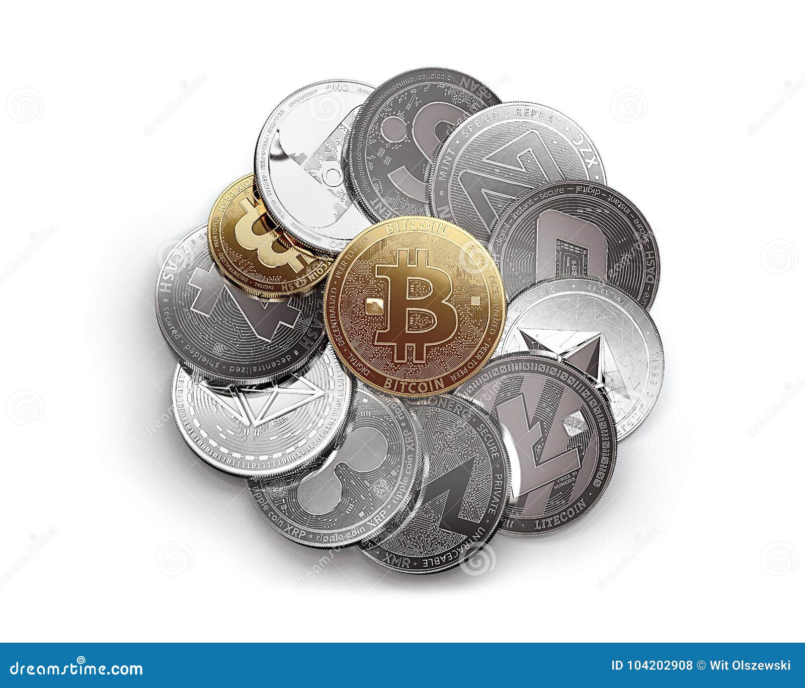 Huge Stack of Different Cryptocurrencies Isolated on White Background ...