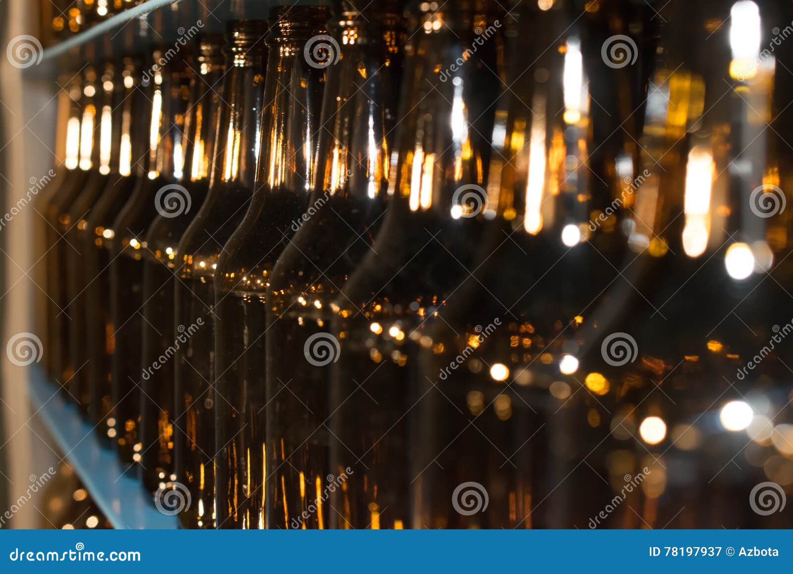 Huge Stack of Empty Glass Bottles on Blue Table Stock Image - Image of ...