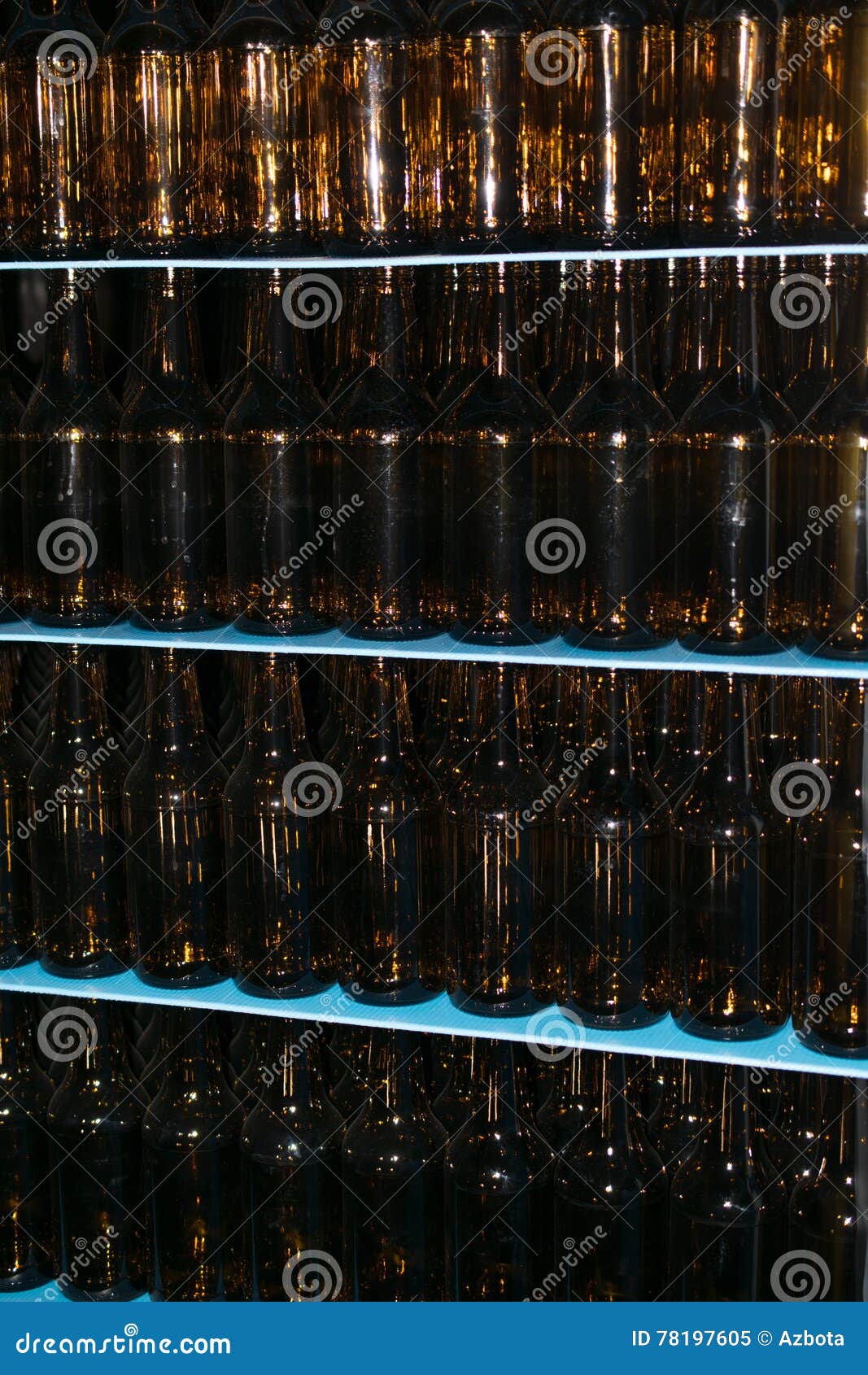 Huge Stack of Empty Glass Bottles on Blue Table Stock Image - Image of ...