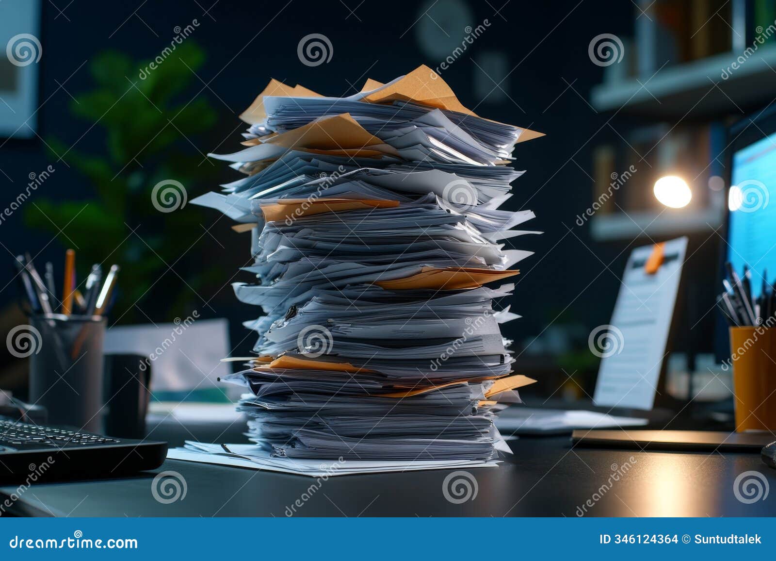 Huge Stack of Paperwork on Office Desk Stock Illustration ...