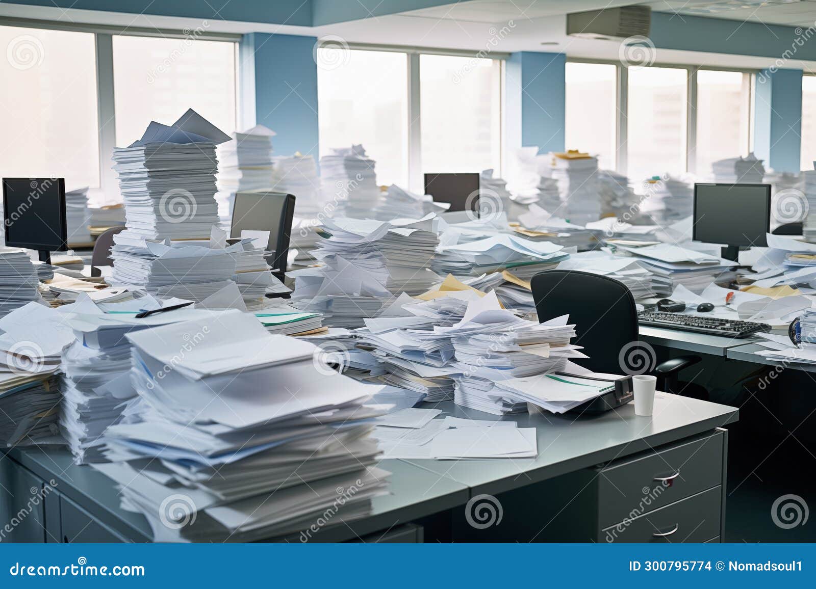 Huge Stacks of Documents on Desks in the Office. Generative AI Stock ...