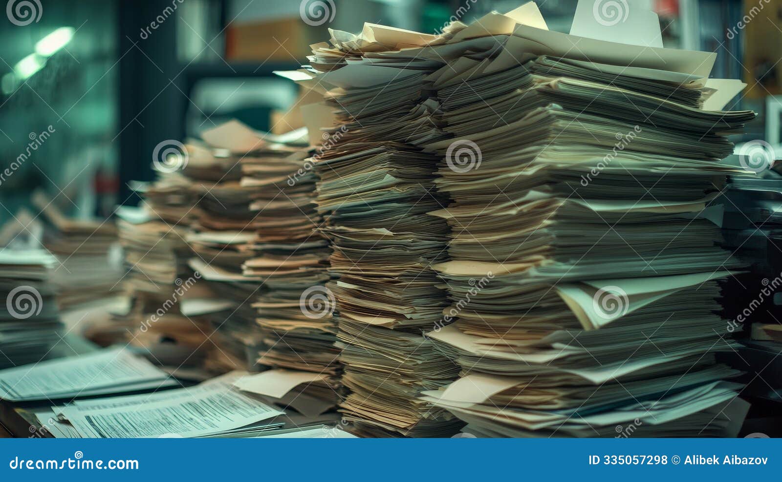 Huge Stacks of Paper Documents in a Cluttered Office Environment Stock ...