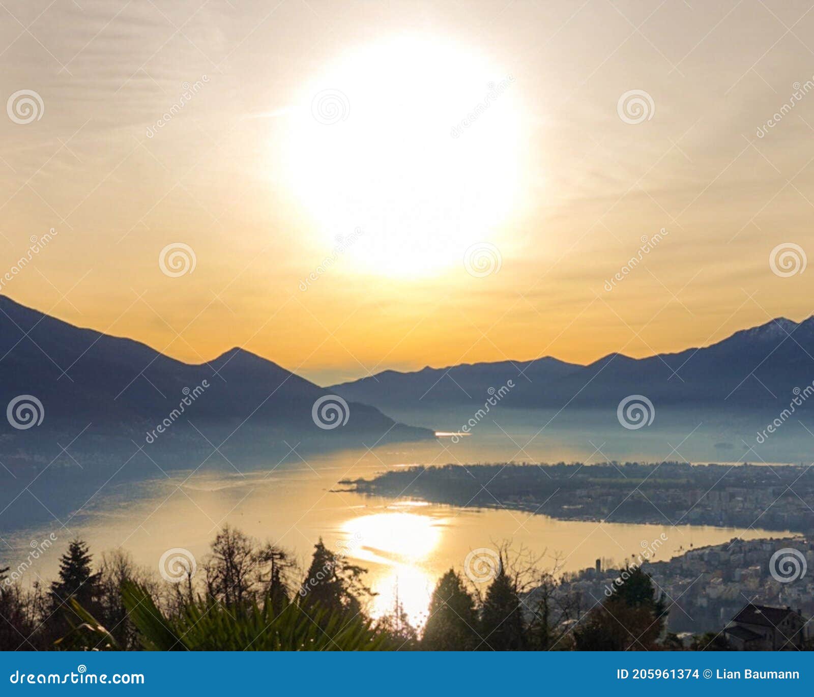 Huge Sun Behind Mountainline Stock Photo - Image of morning, mist ...