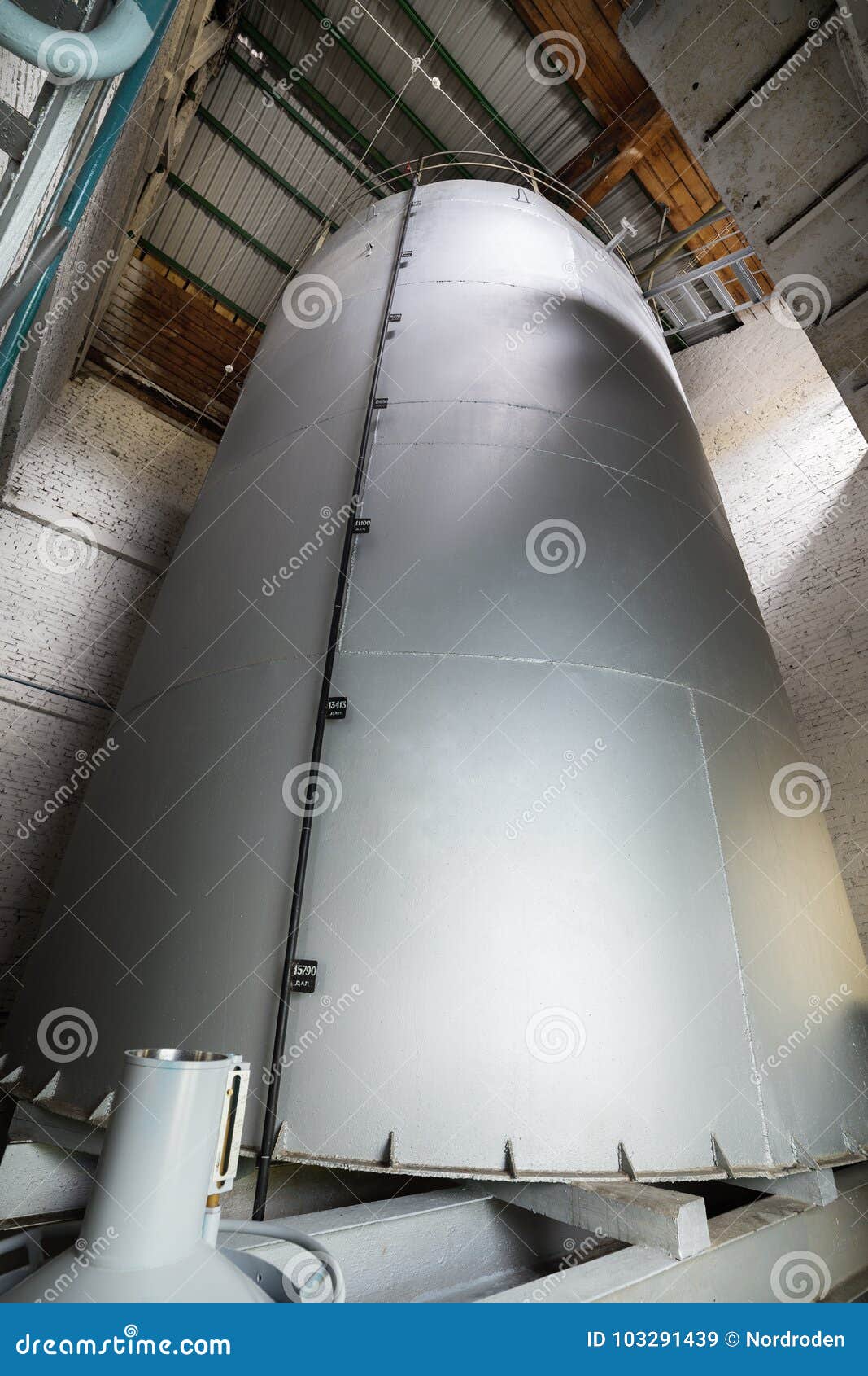 A Huge, Tall Metal Cistern Installed Inside the Building. Stock Image ...