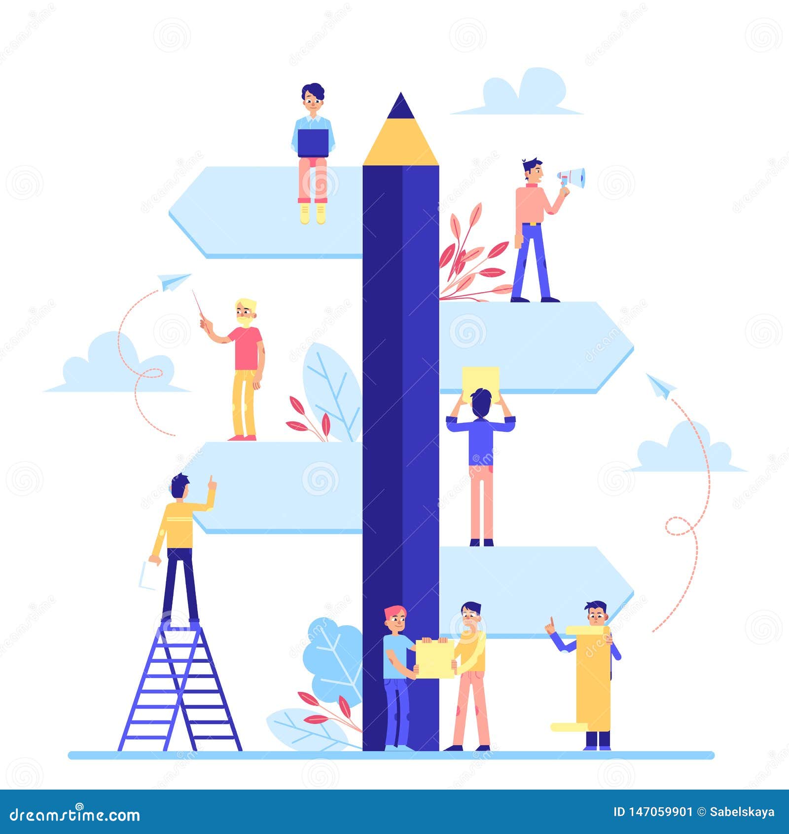 Huge Task Board with Small Team Workers Planning Project Flat Cartoon ...