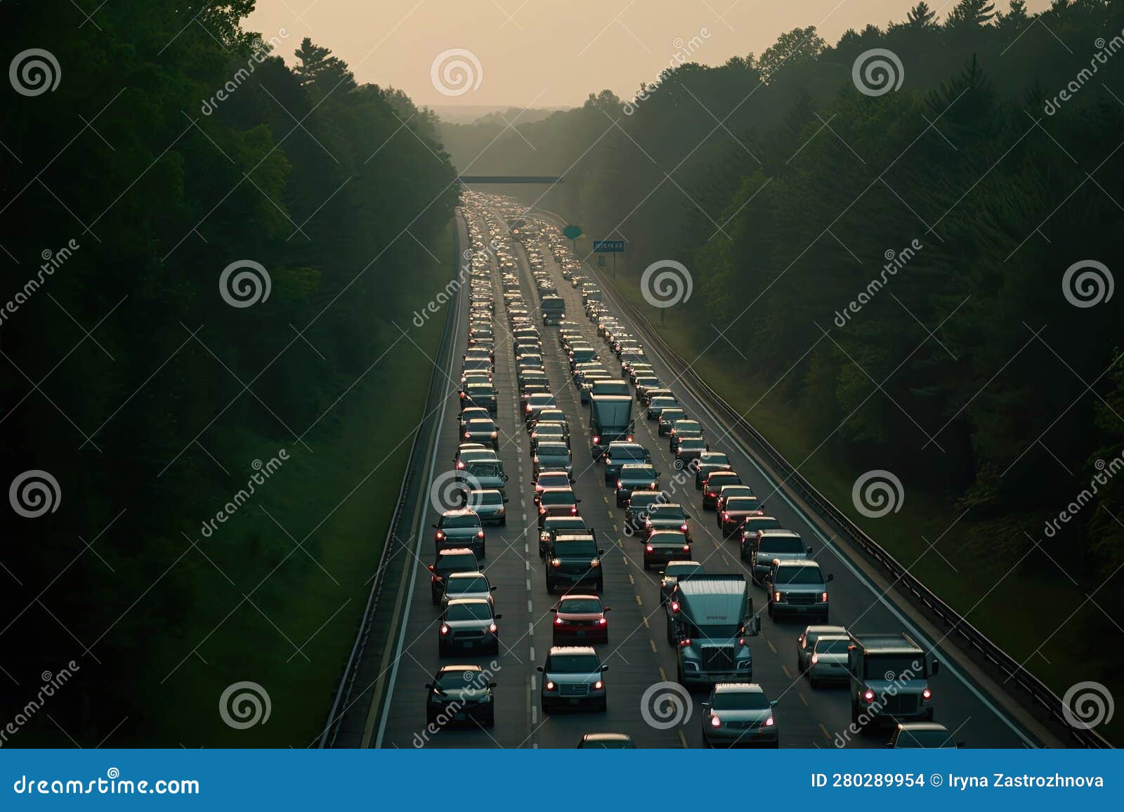 Huge Traffic Jam on the Intercity Highway. Generative AI Stock ...