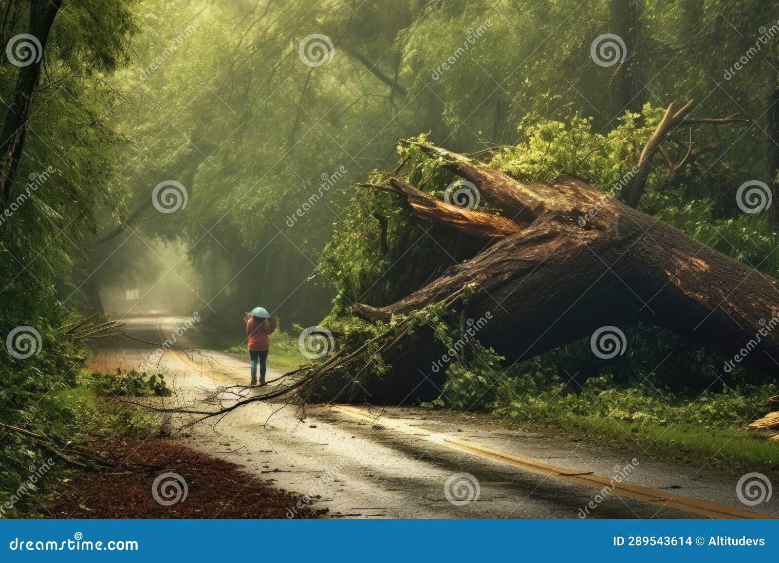 Huge Tree Fallen Across a Road during a Hurricane Stock Illustration ...