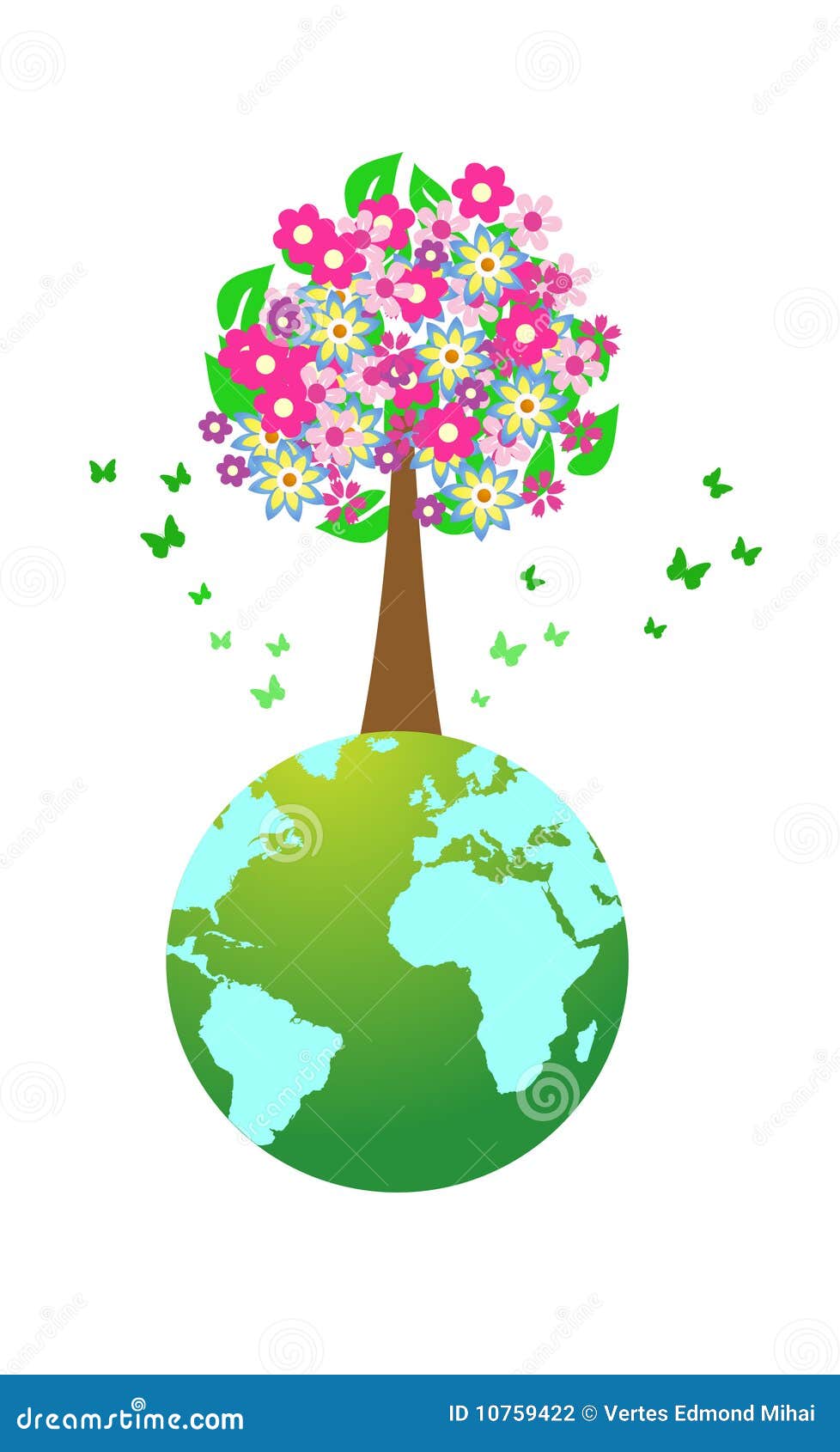 Huge tree on world globe stock vector. Illustration of development ...