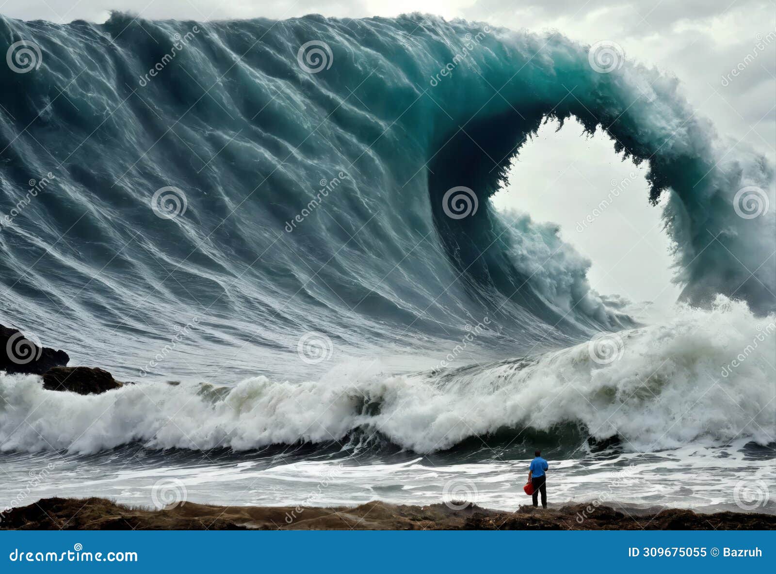 Huge tsunami wave in ocean stock illustration. Illustration of outdoor ...