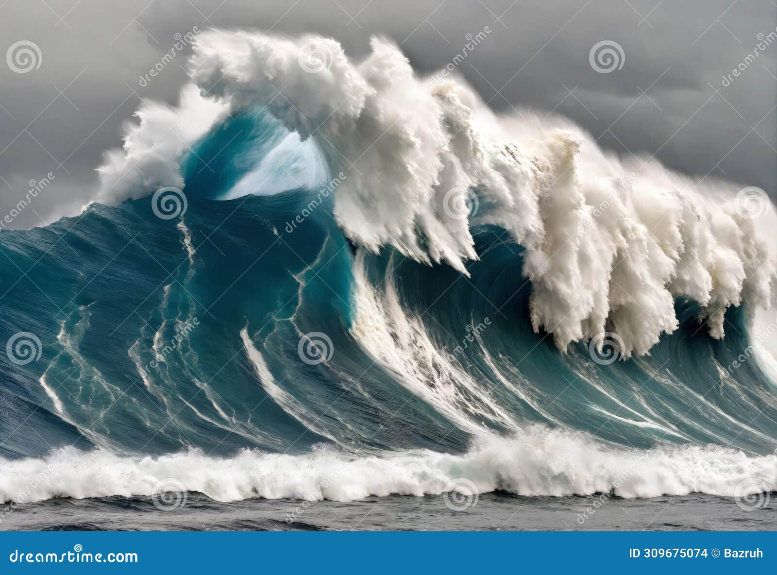 Huge Tsunami Wave Hitting Shore With Buildings Royalty-Free Stock ...