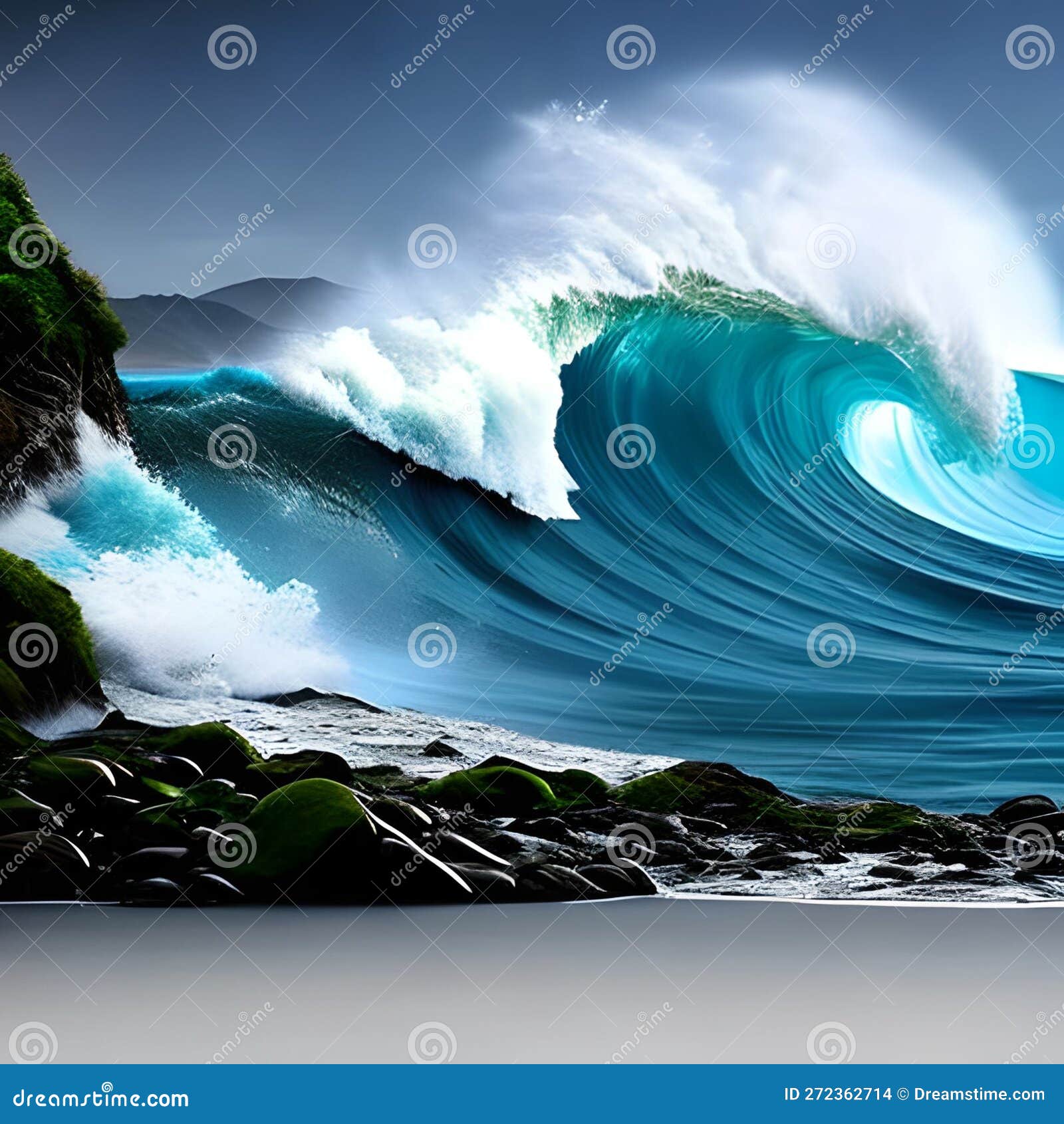 Huge tsunami waves stock illustration. Illustration of horizon - 272362714