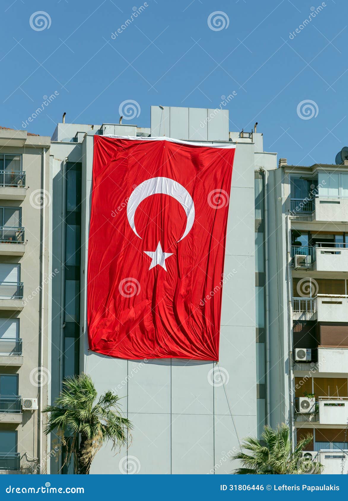 Huge Turkish Flag Hanging from a Building in Turkey Stock Photo - Image ...