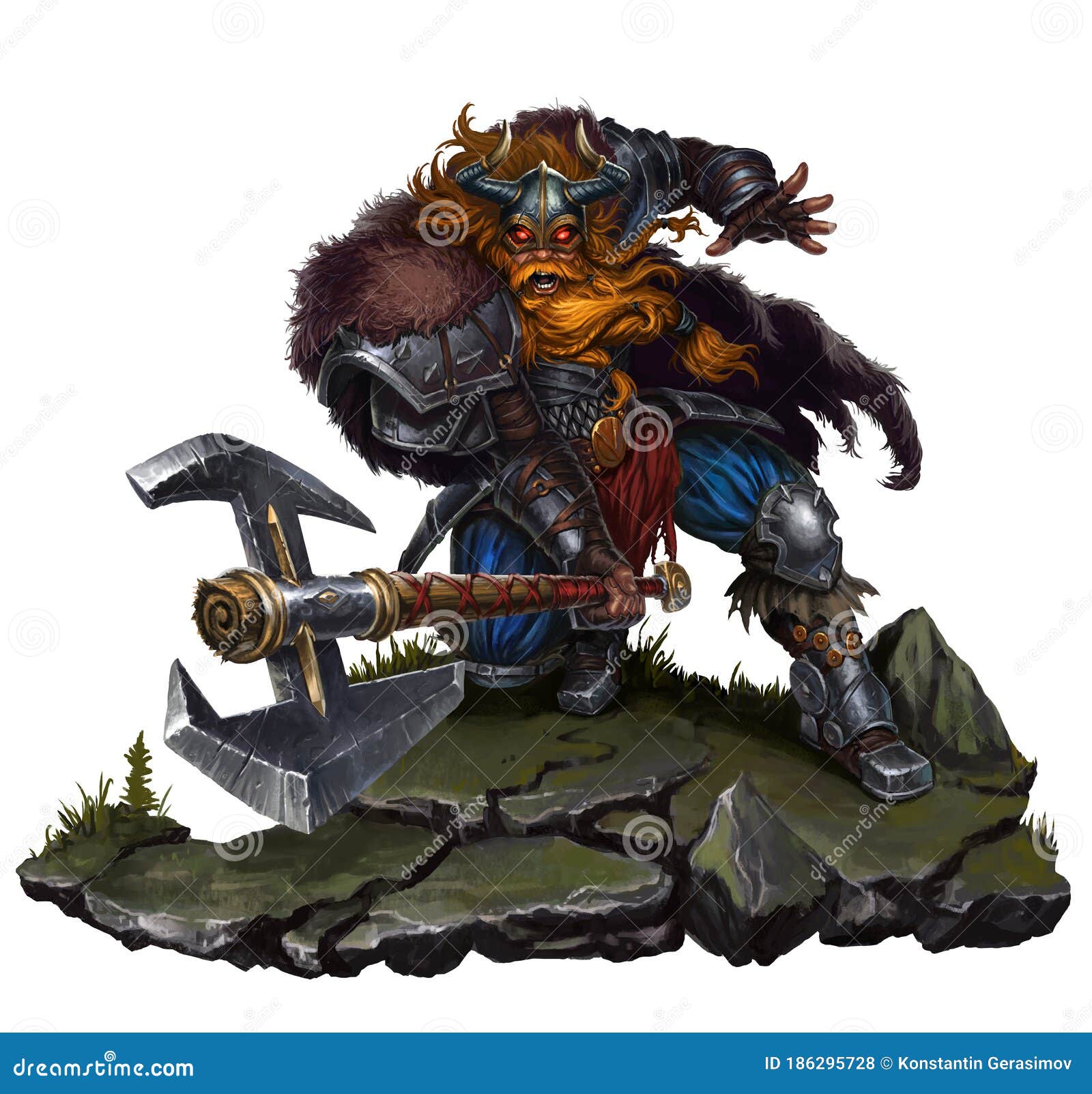 Huge Viking with a Two-handed on Rock. Stock Illustration ...
