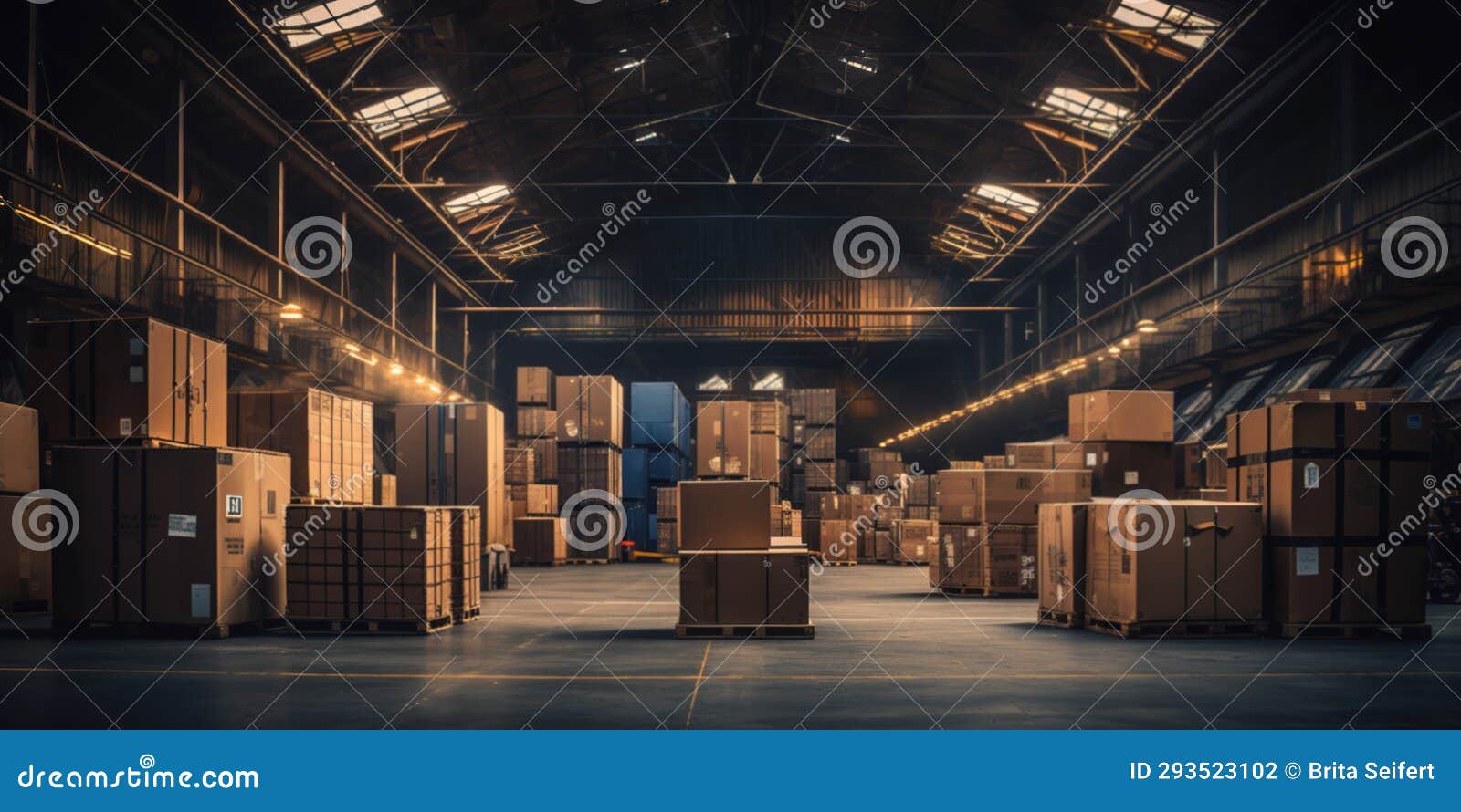 A Huge Warehouse with Boxes Stock Illustration - Illustration of ...