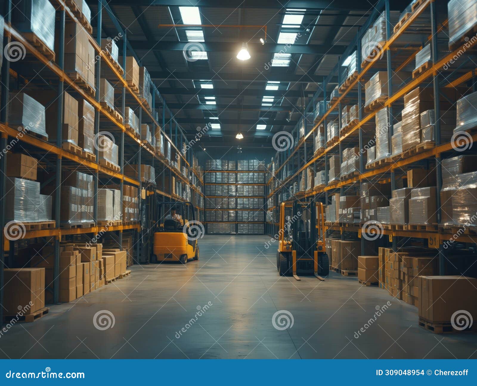 Huge warehouse with racks stock photo. Image of business - 309048954