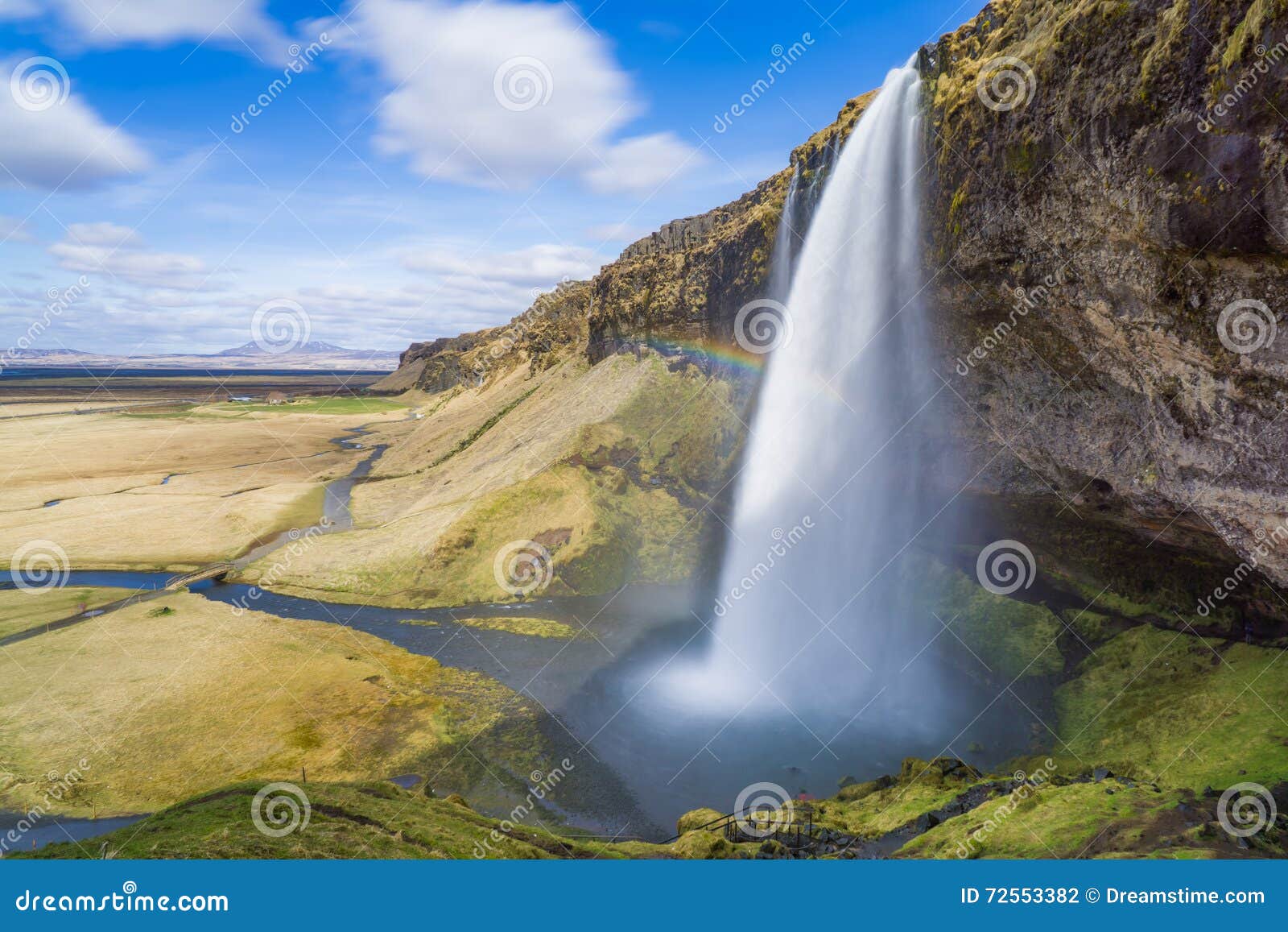 Huge Waterfall Wide Angle Up Close Pouring Over Cliffs Into Canyon In ...