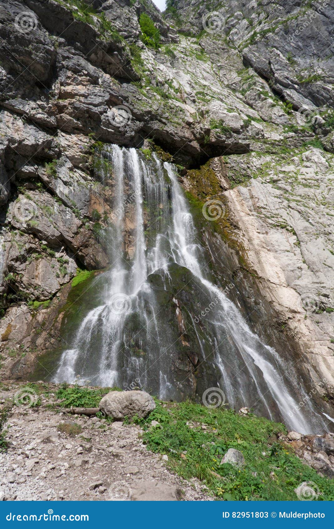 Huge Waterfall Flowing from the Cliff. Abkhazia Stock Image - Image of ...