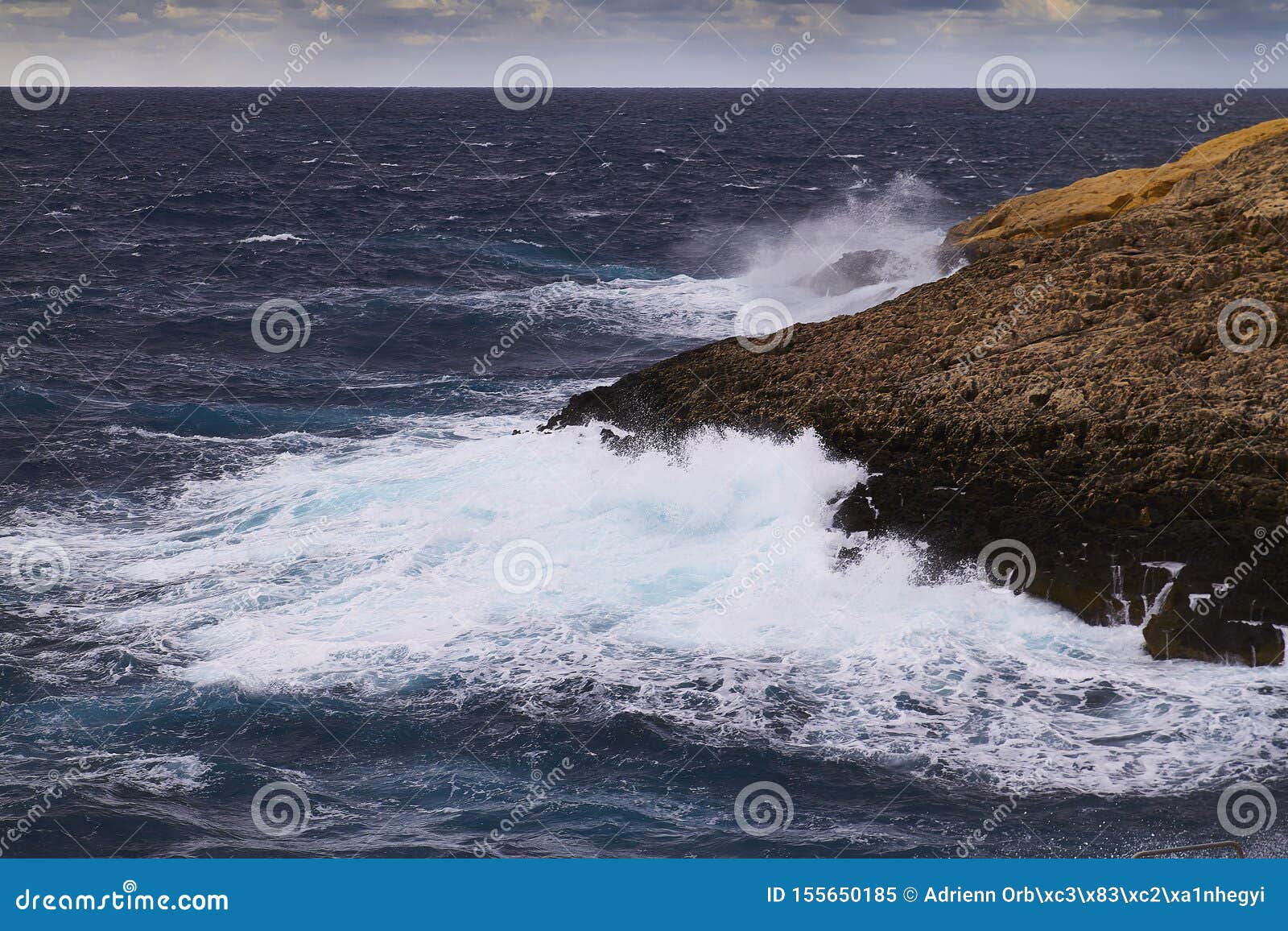 Huge Waves Crash on Cloudy Day. Kemmuna Island Stock Image - Image of ...