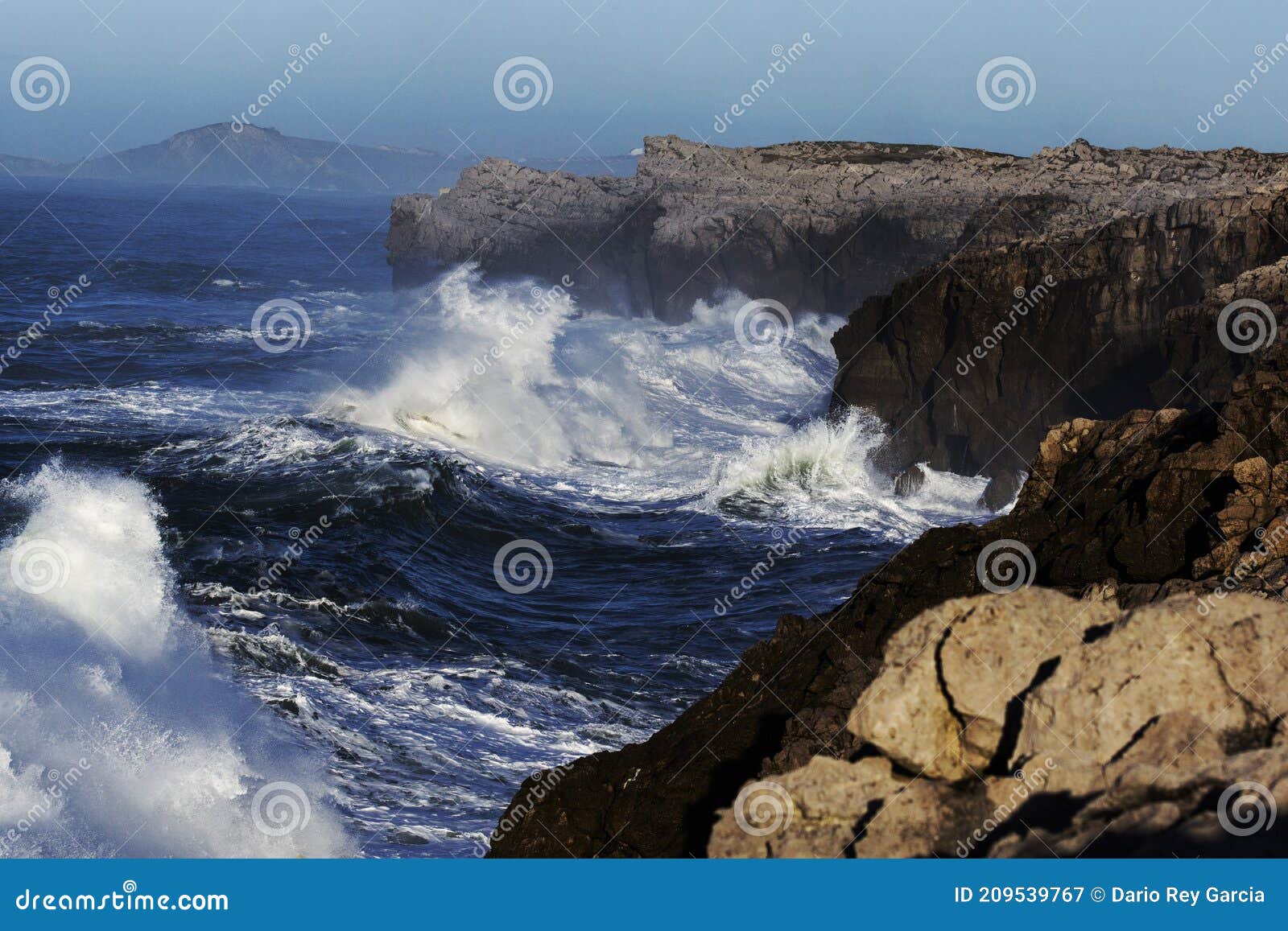 Huge Waves Hitting the Cliff and Exploding Stock Image - Image of light ...