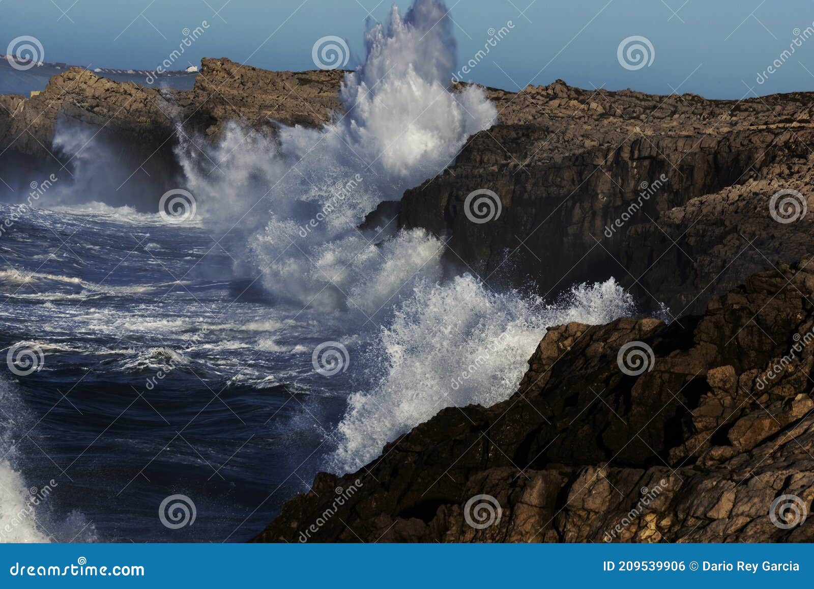 Huge Waves Hitting the Cliff and Exploding Stock Photo - Image of ...