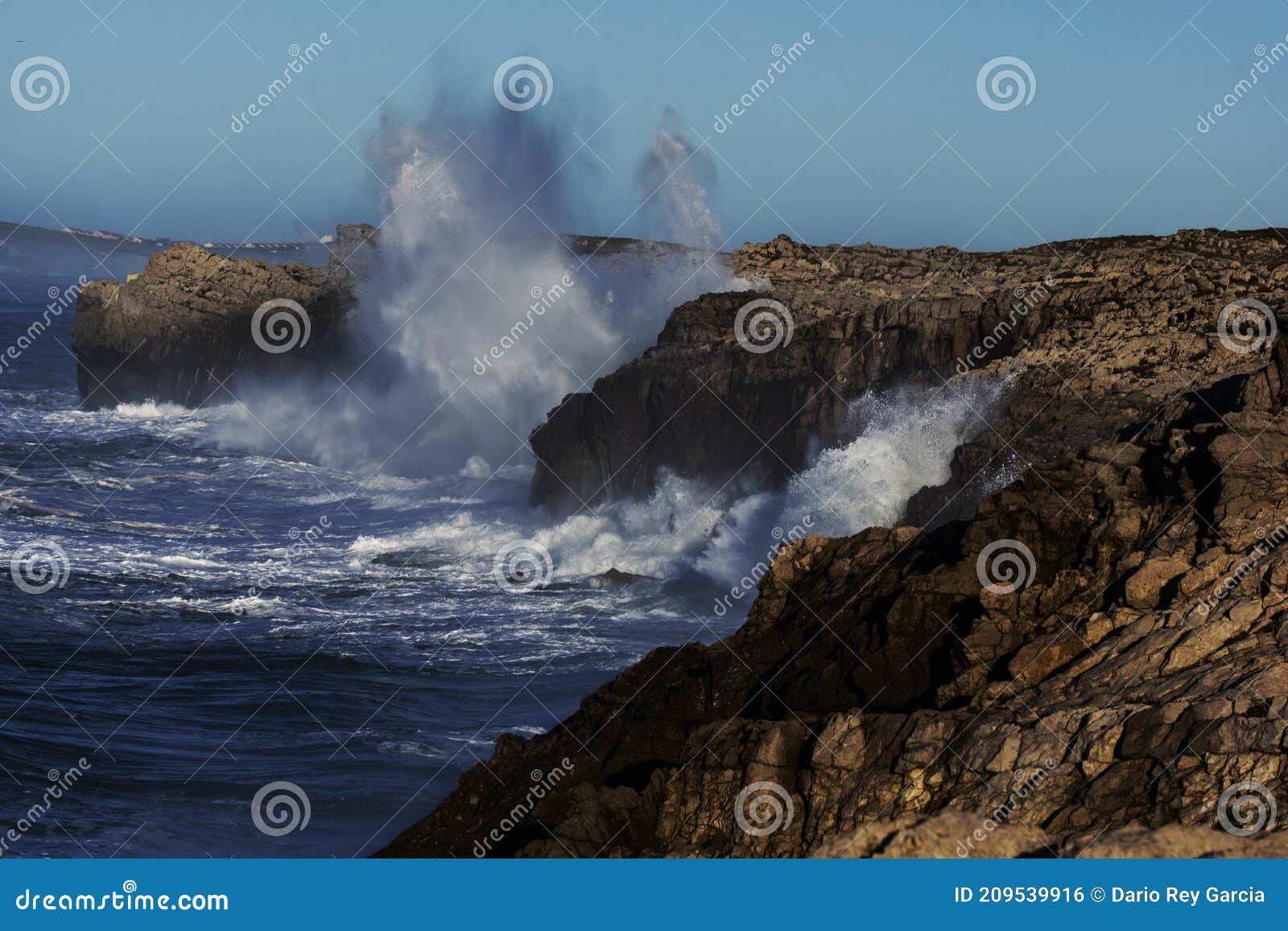 Huge Waves Hitting the Cliff and Exploding Stock Photo - Image of ...