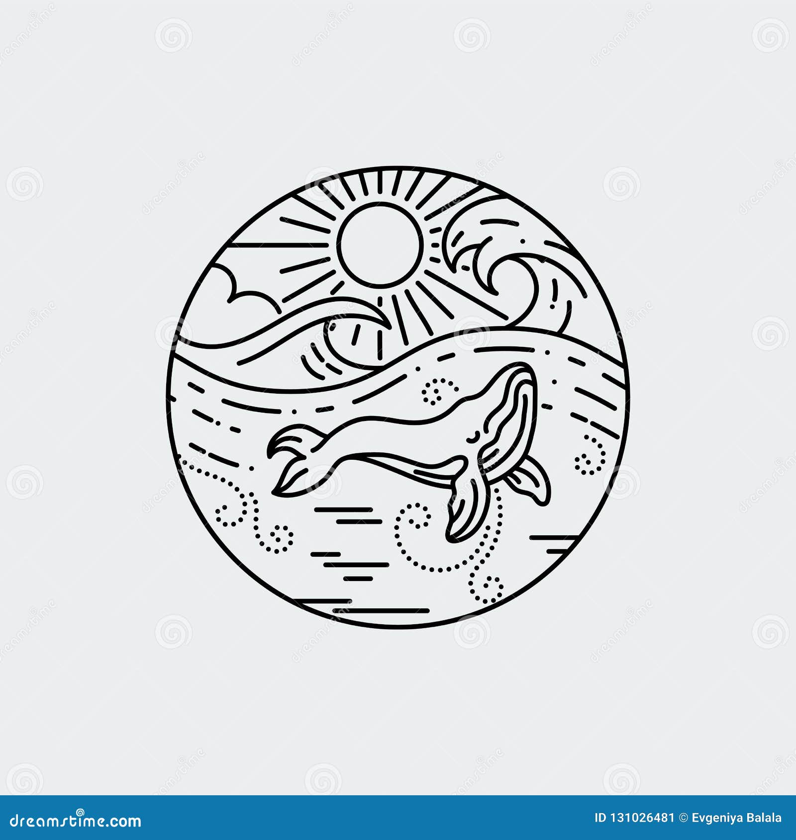 Huge Whale with Sun Ocean. Nature Exploration Poster or Label. Modern ...