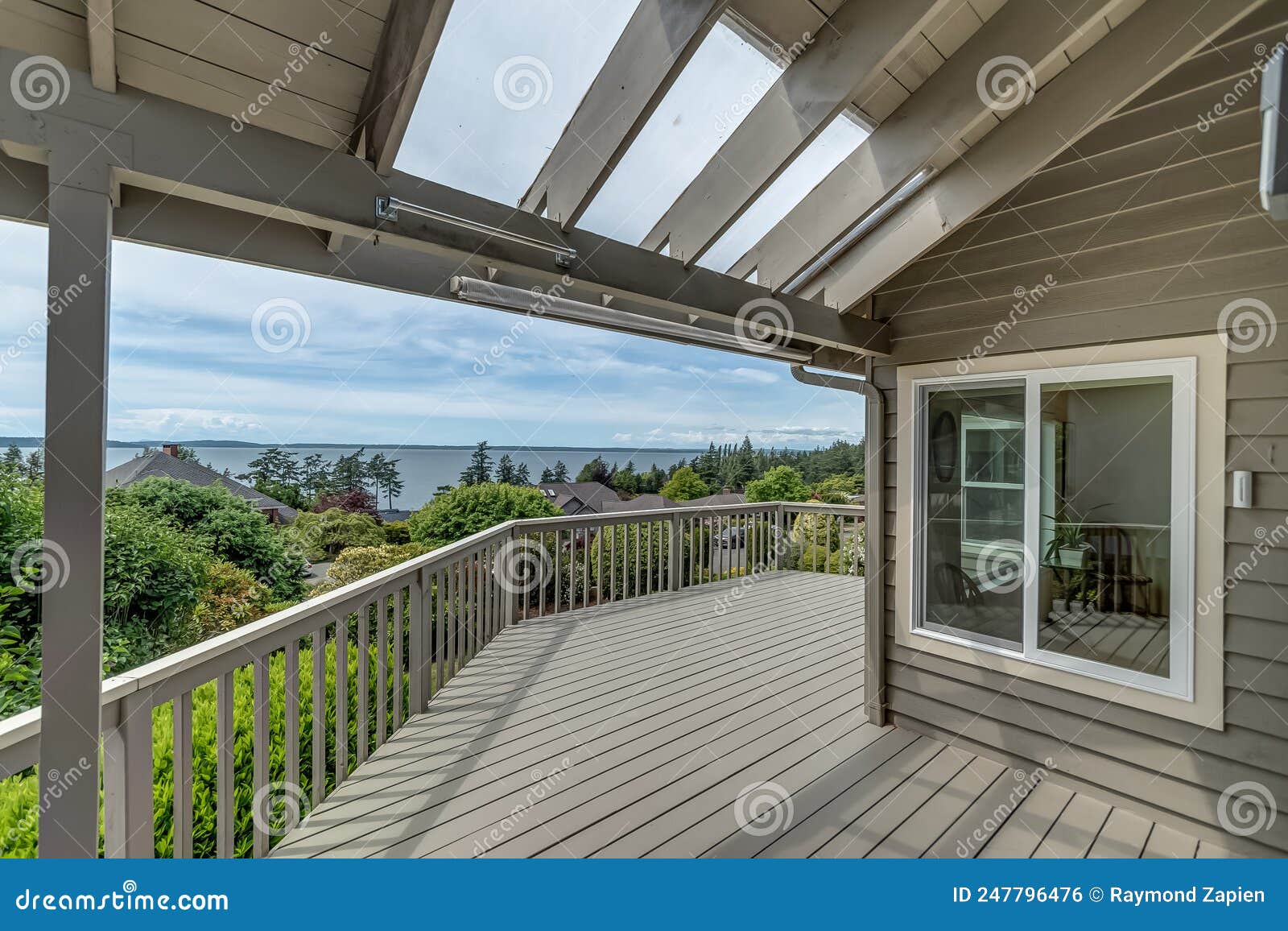 Huge Wooden Deck Overlooking Amazing Forest and Ocean View Stock Photo ...