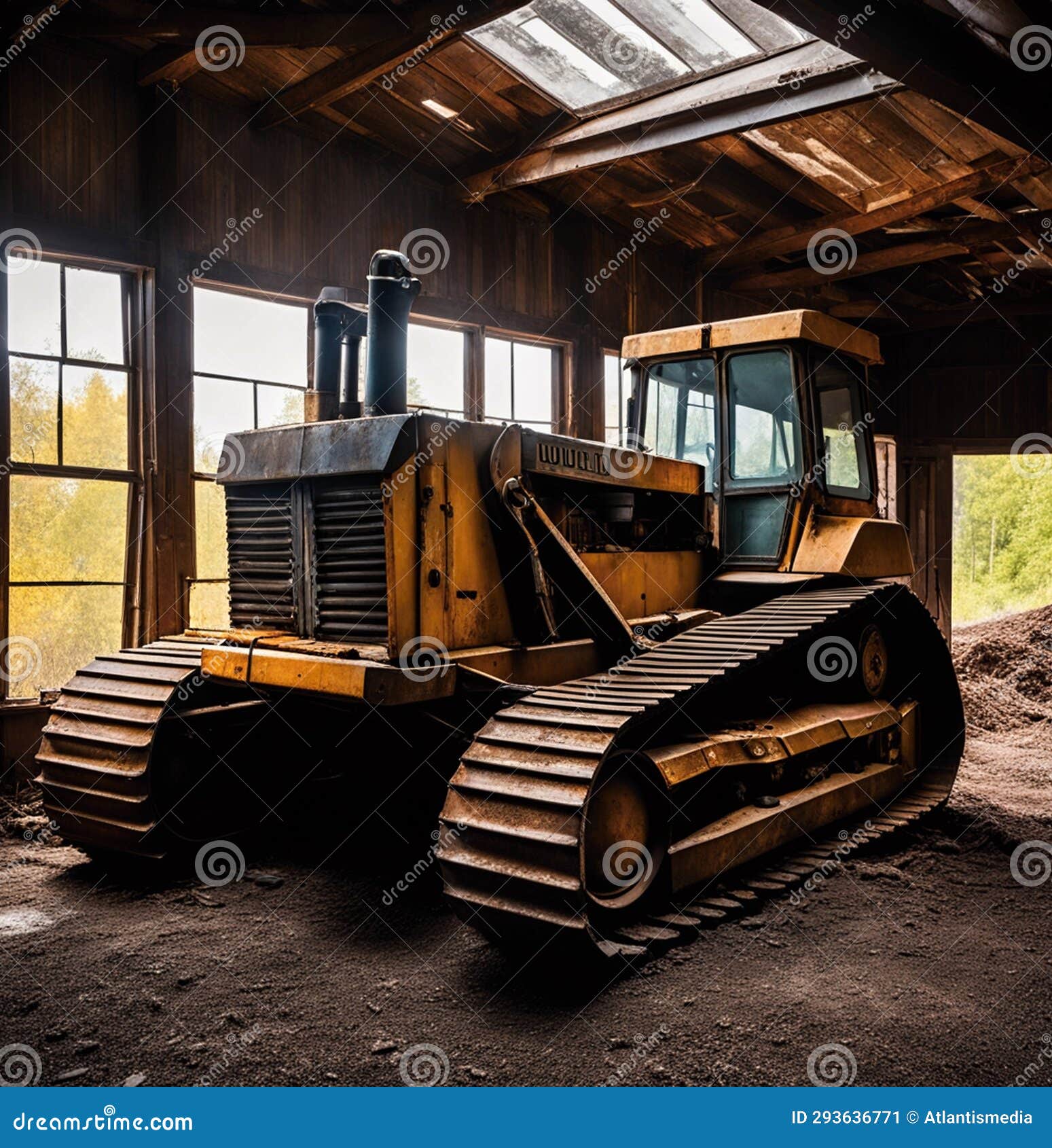 Huge Yellow Bulldozer In An Abandoned Barn Royalty-Free Stock ...