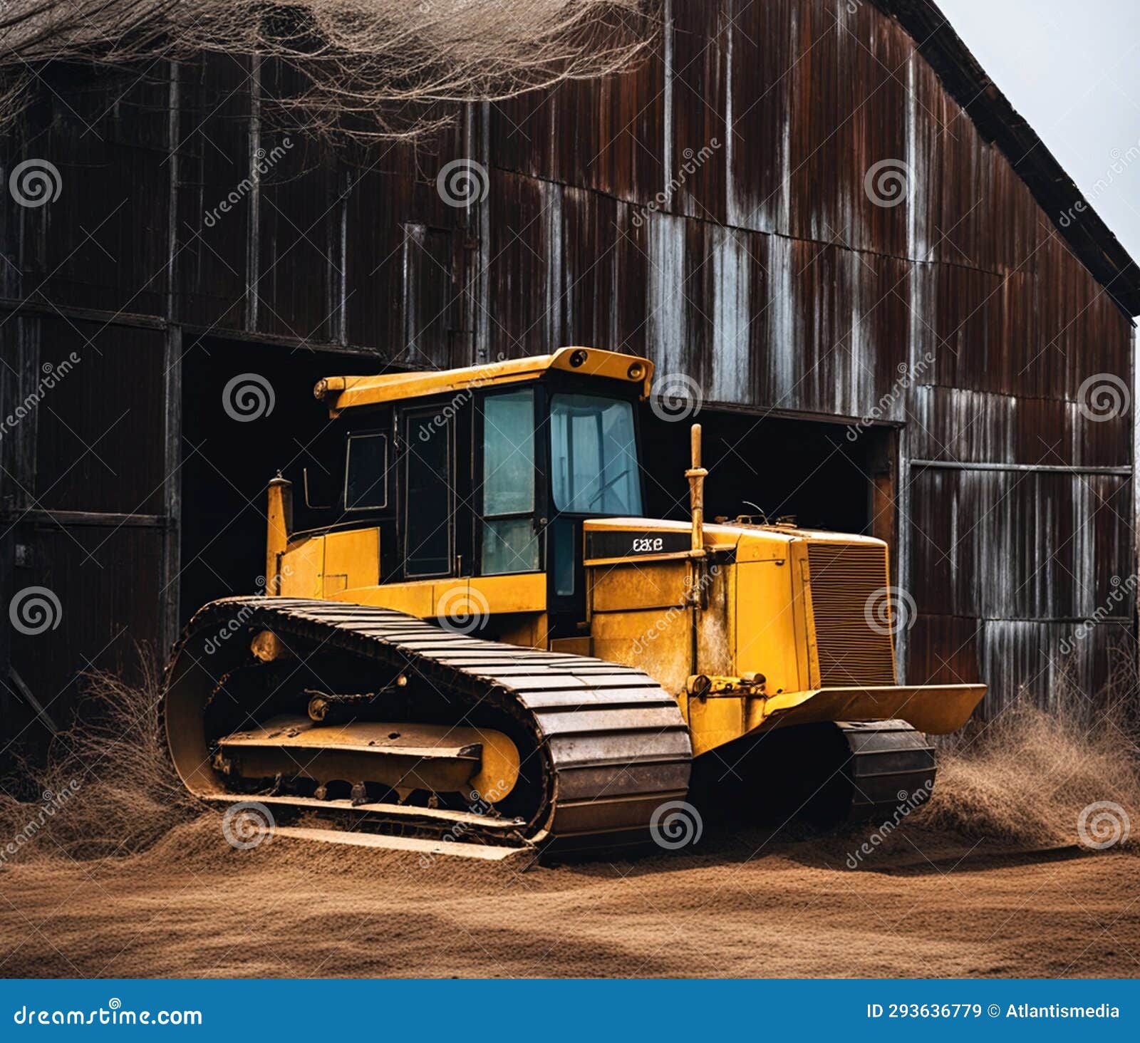 Huge Yellow Bulldozer in an Abandoned Barn Stock Illustration ...