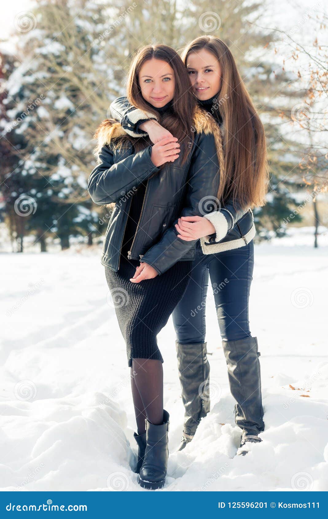 Hugging the Best Girlfriends in the Winter Stock Image - Image of ...