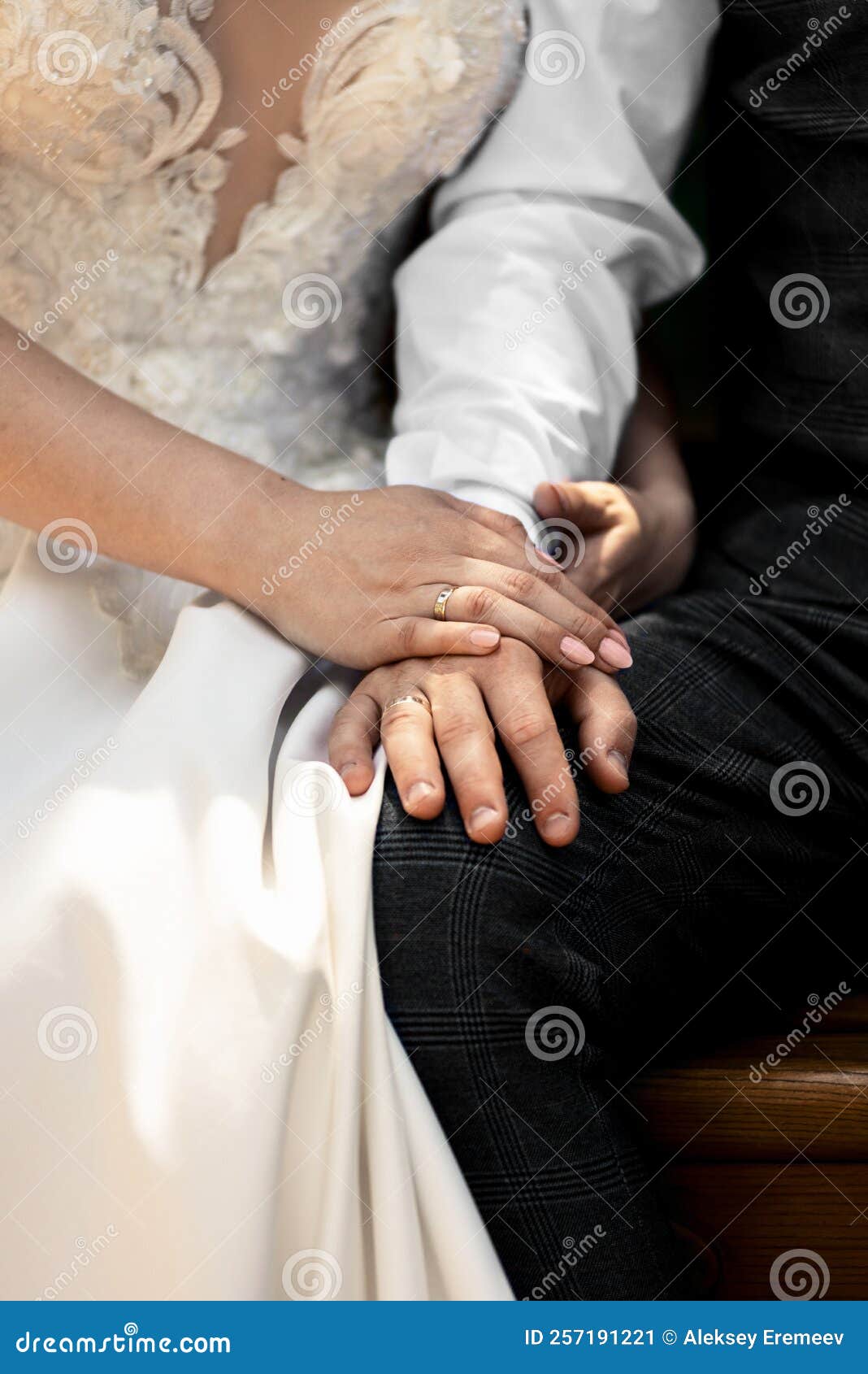 Hugging Hands of Newlyweds with Rings Close-up Stock Image - Image of ...