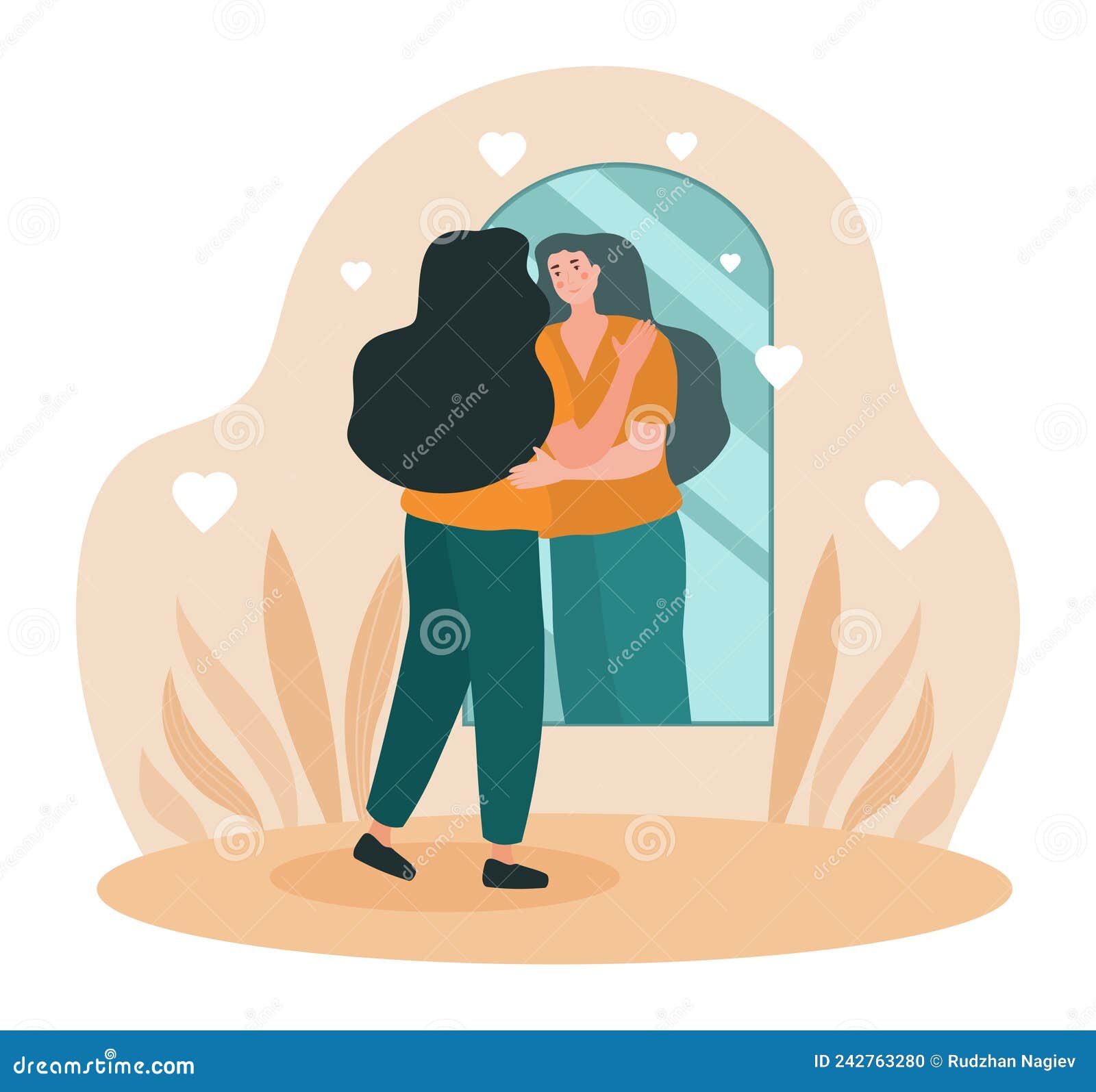 Hugging Own Reflection Stock Vector Illustration Of Psychology 242763280
