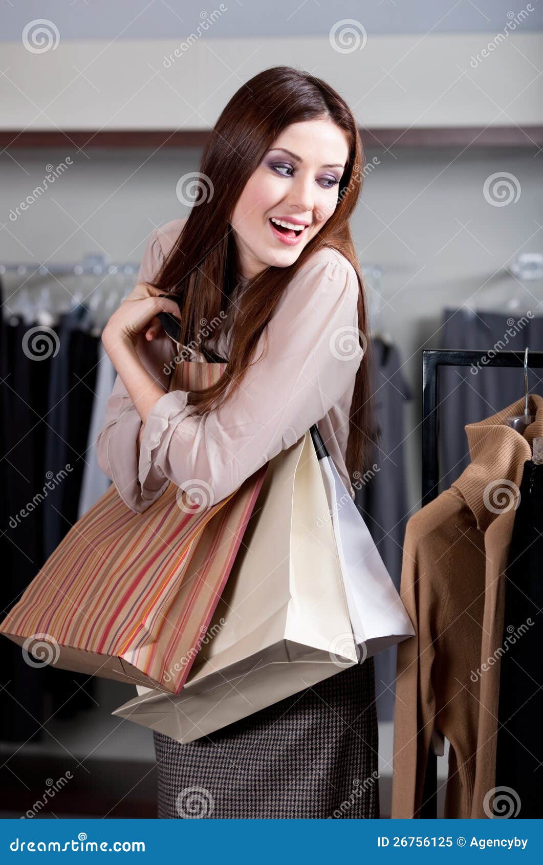 Hugging paper bags stock image. Image of brown, female - 26756125