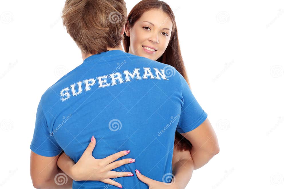 Hugging a superman stock image. Image of muscle, gorgeous - 10140959