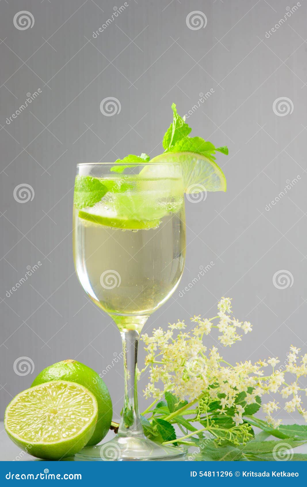 Hugo Champagne Drink with Elderflower Syrup, Mint and Lime Stock Photo ...