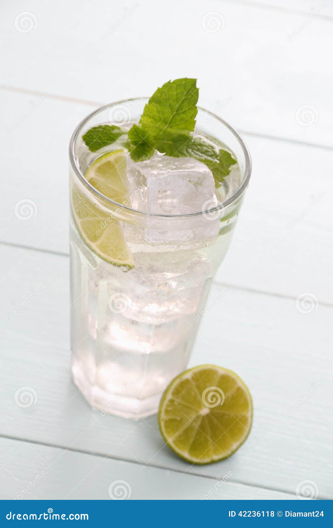 Hugo Cocktail with Lime, Mint and Ice Cubes Stock Photo - Image of ...