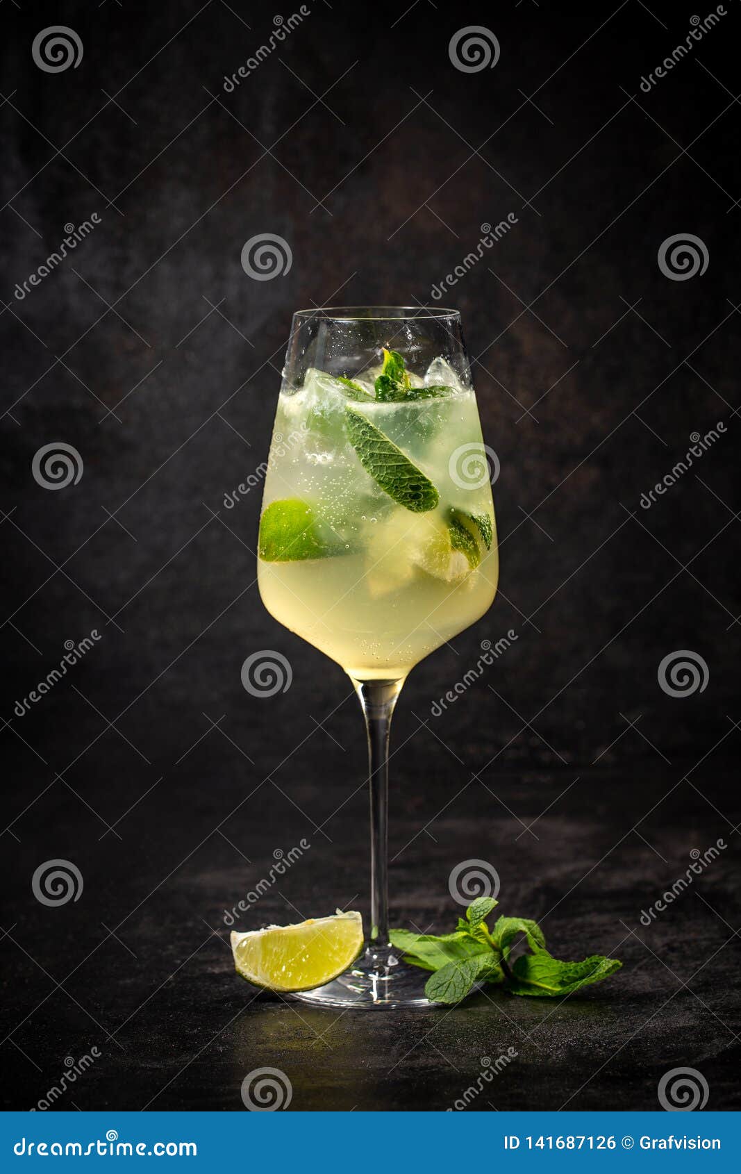 Hugo Prosecco with Ice and Lime Stock Photo - Image of drink, hugo ...