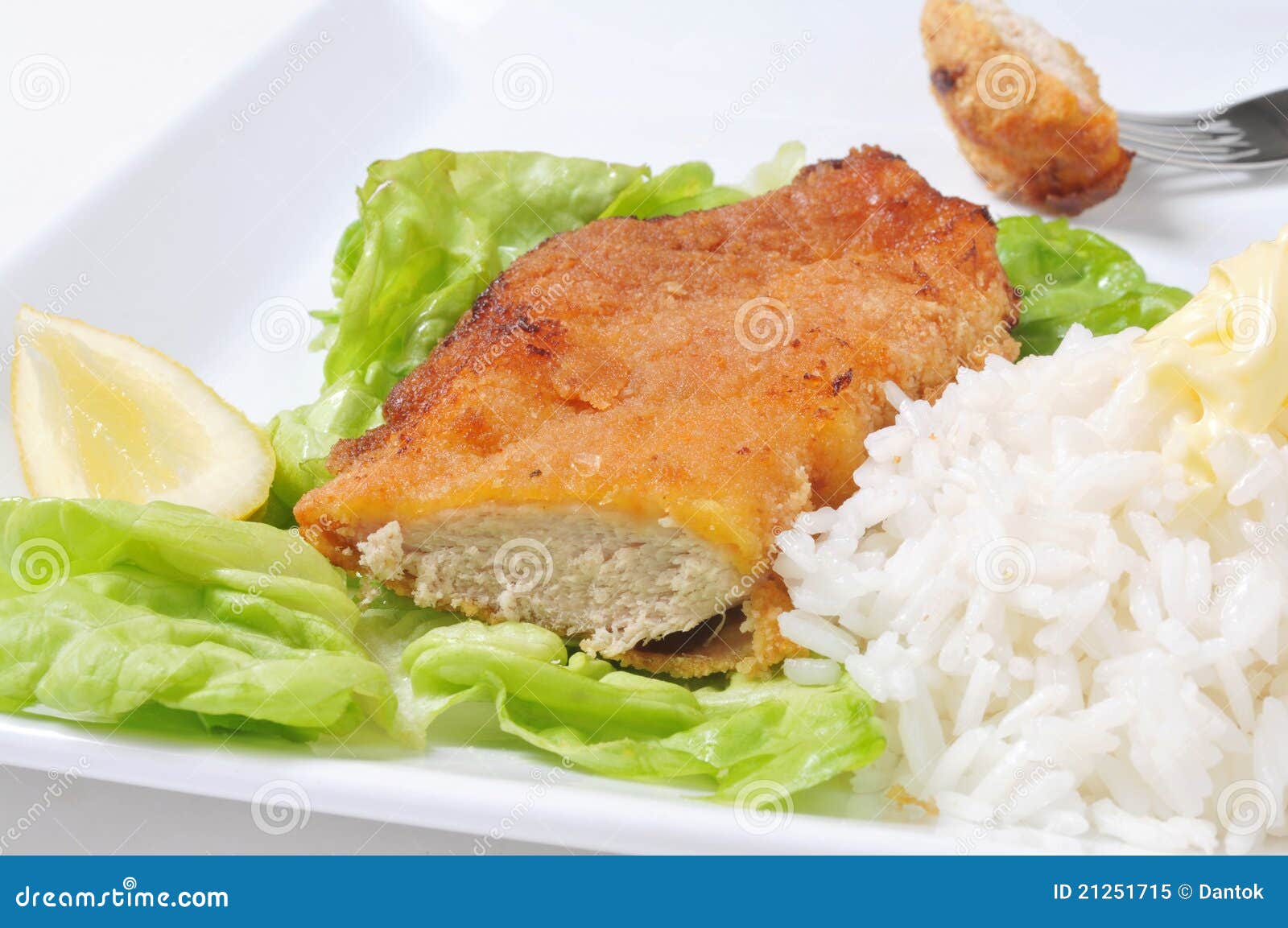 Huhn Schnitzel stockbild. Bild von reis, teller, mittagessen - 21251715